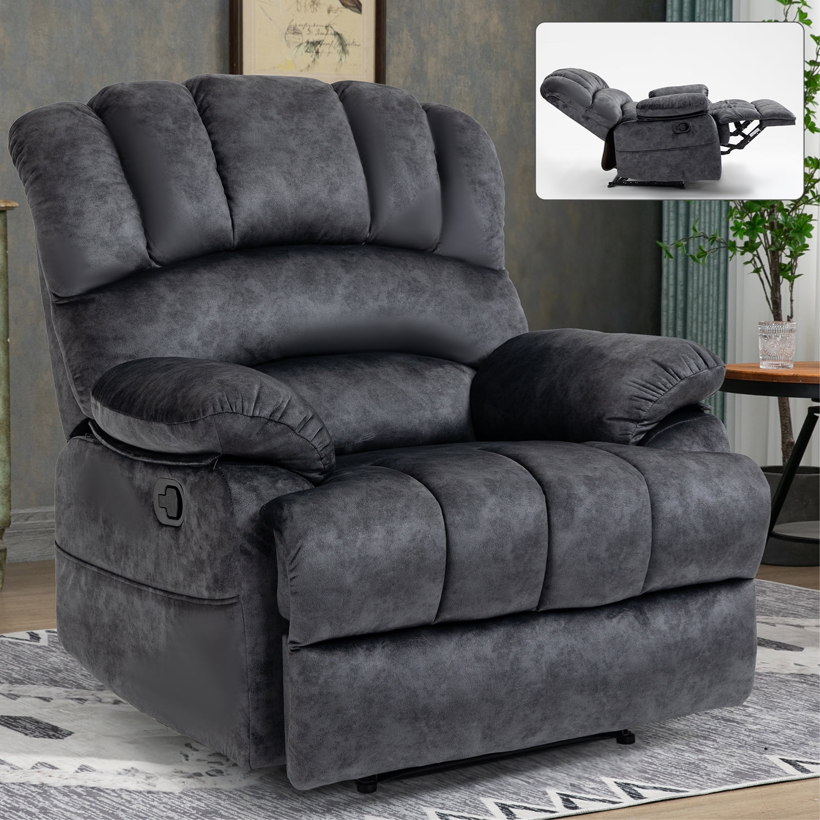 GAKMCIL Oversized Wide Seat Manual Recliner Chair in Fabric with Rocker ...