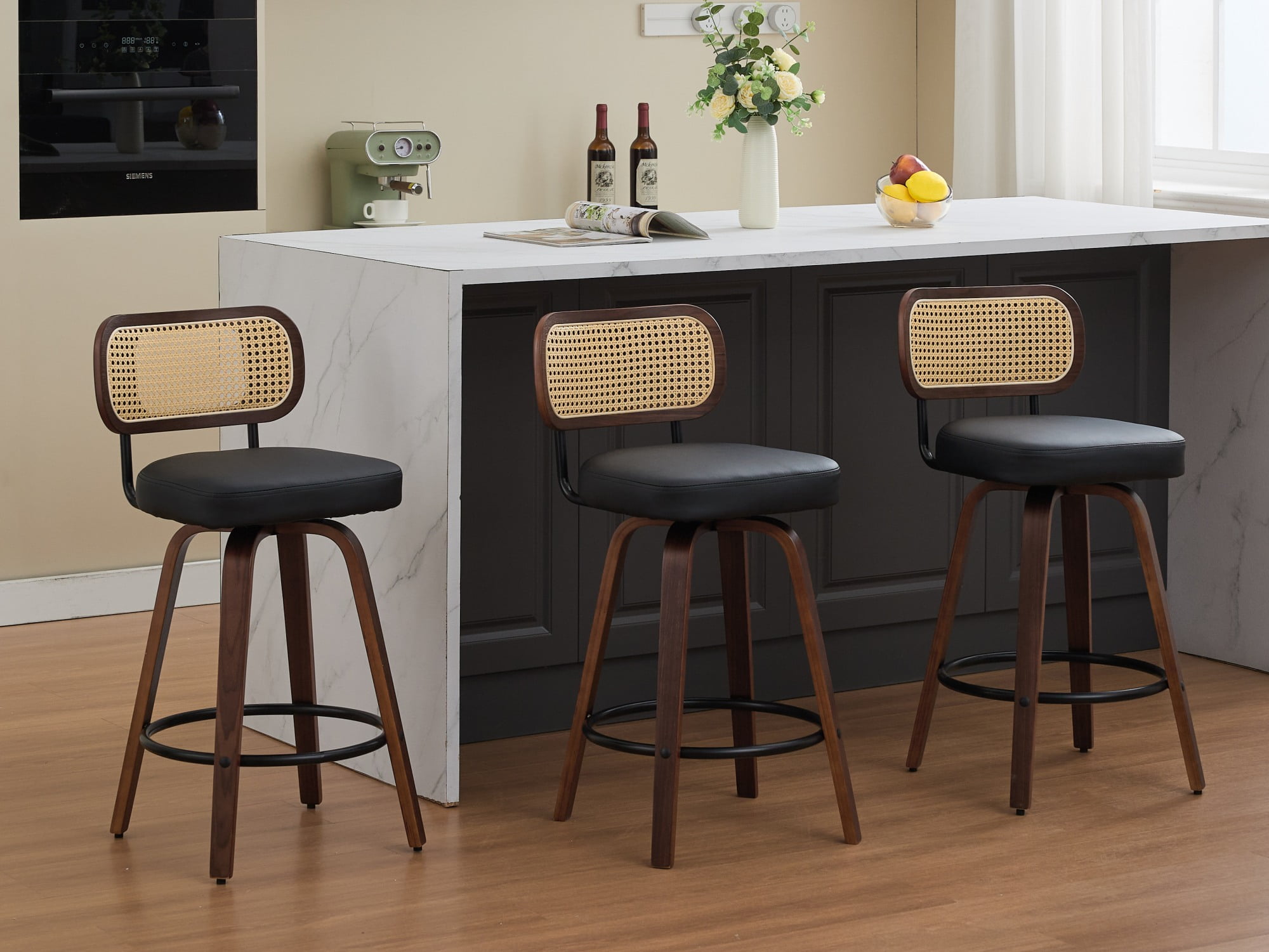 GAKMCIL PU Leather Upholstered Swivel Counter Height Bar Stools (Set of ...