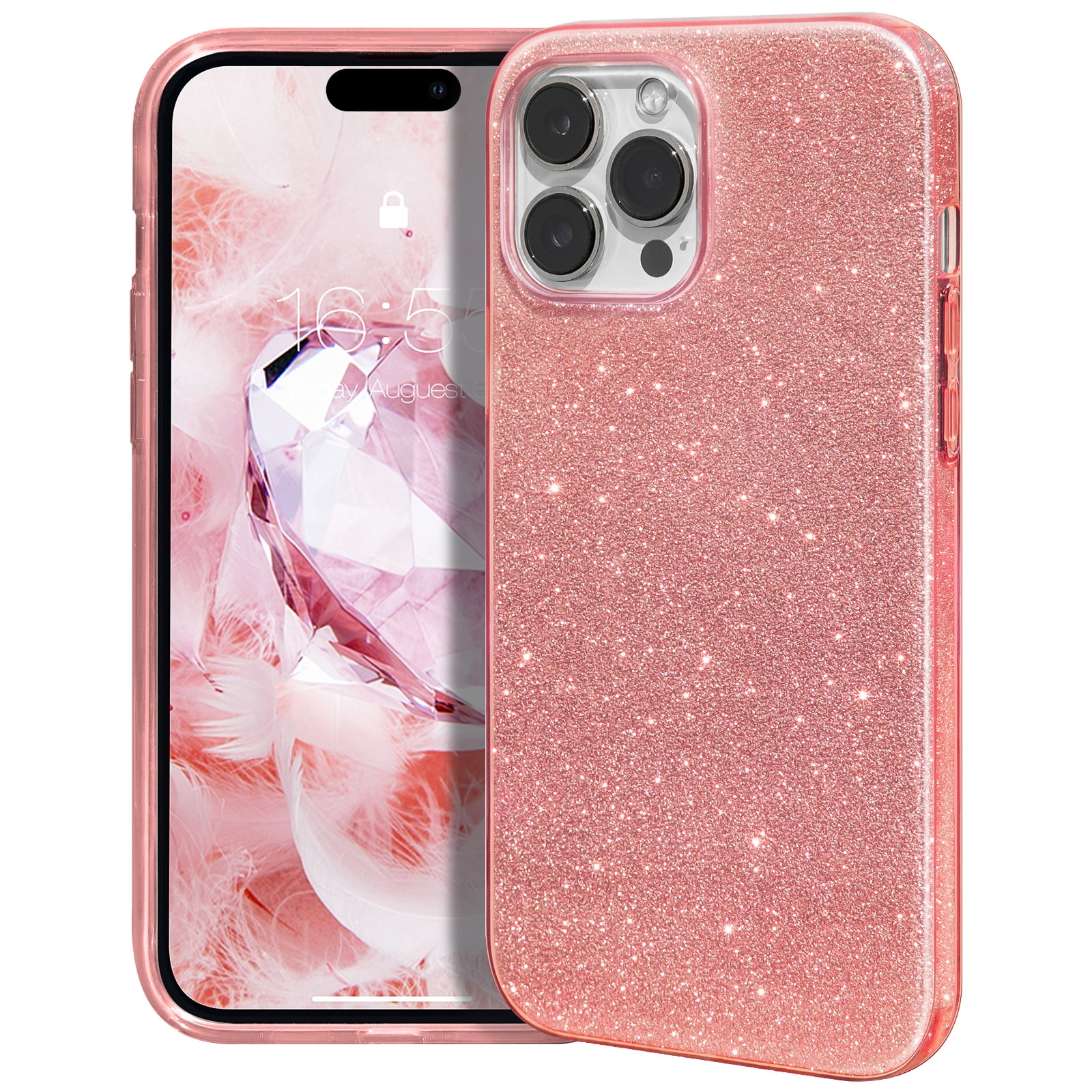 GALAPROX iPhone 15 Pro Max Glitter Case, Sparkle Protective Cover, Pink ...
