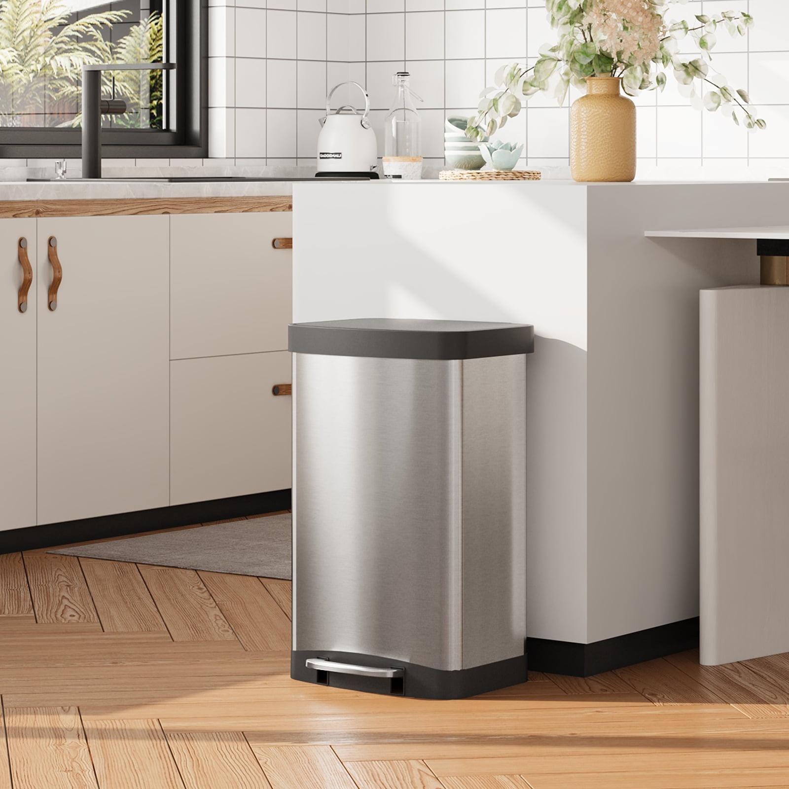 GALAXHERO 14.5 Gallon Step Trash Cans with Soft-Close Lid, Fingerprint ...