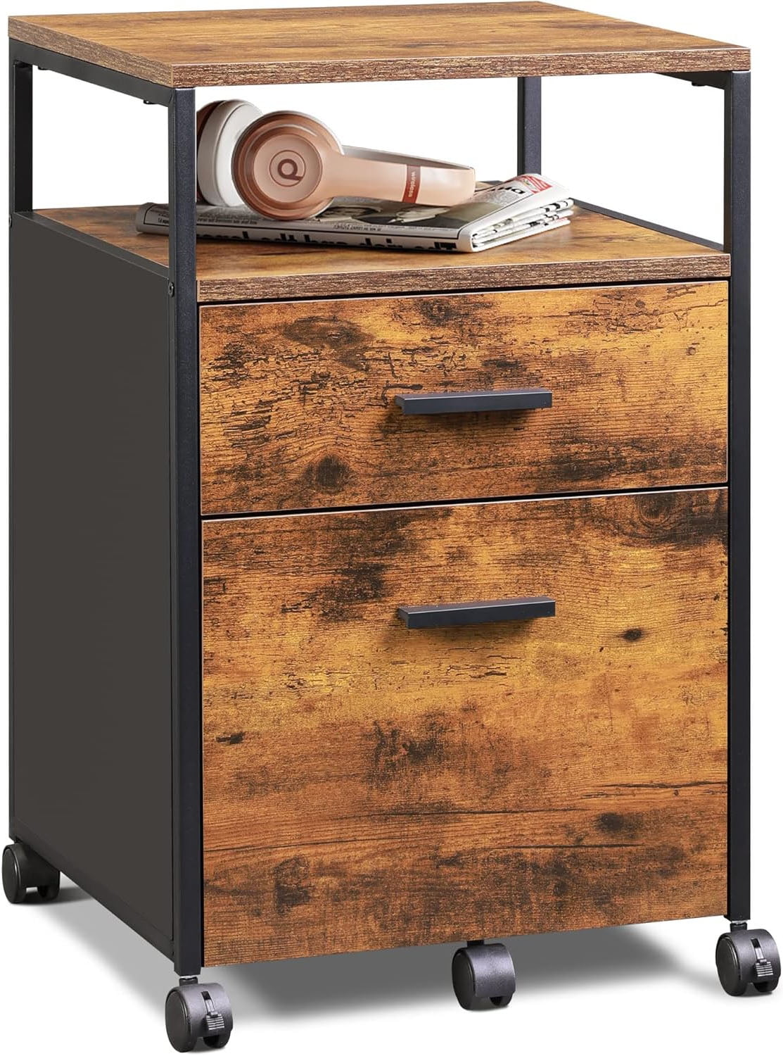 GALAXHERO 2-Drawer File Cabinet, Mobile Printer Stand with Open Storage ...