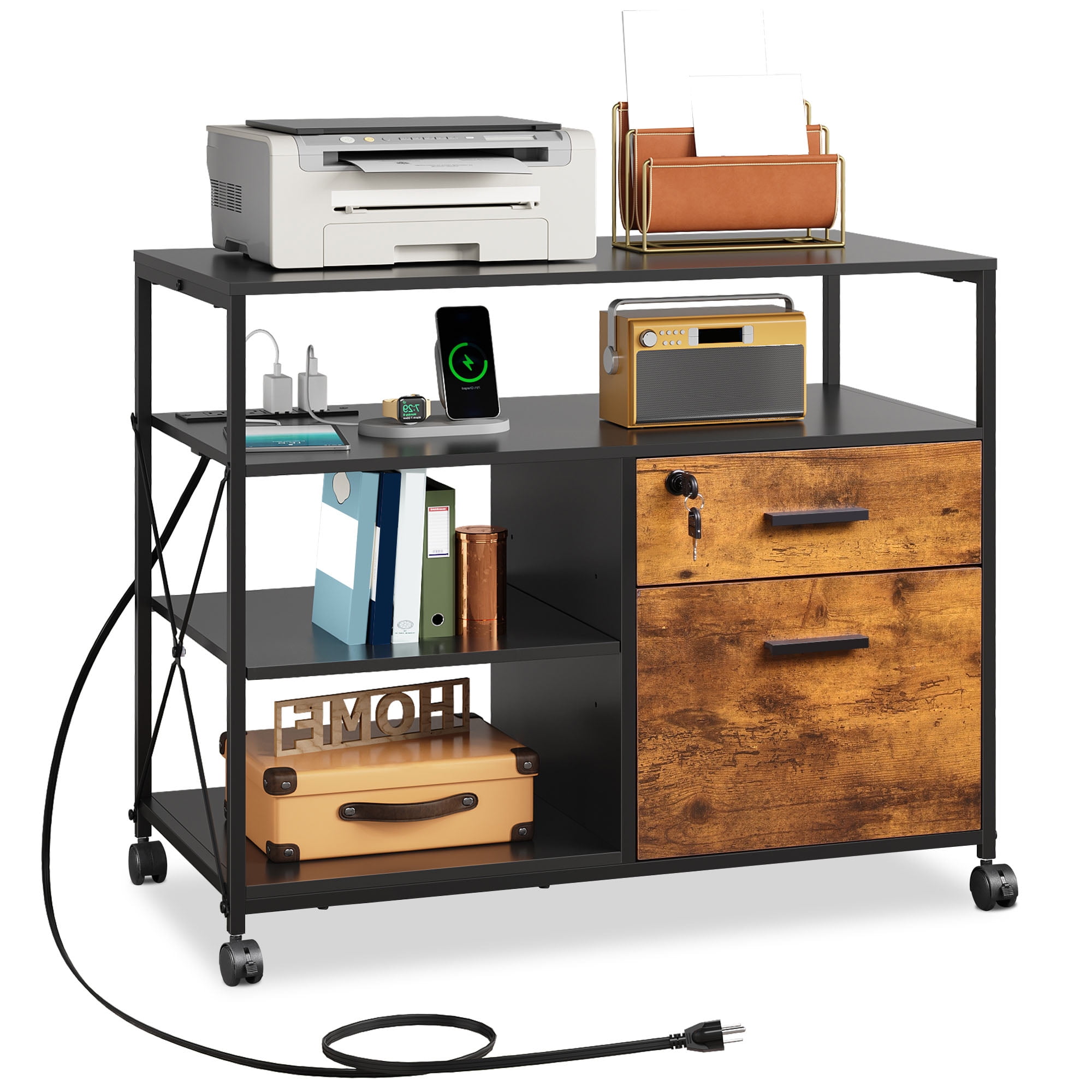 GALAXHERO 2-Drawer Locking File Cabinet with Charging Station, Rolling ...