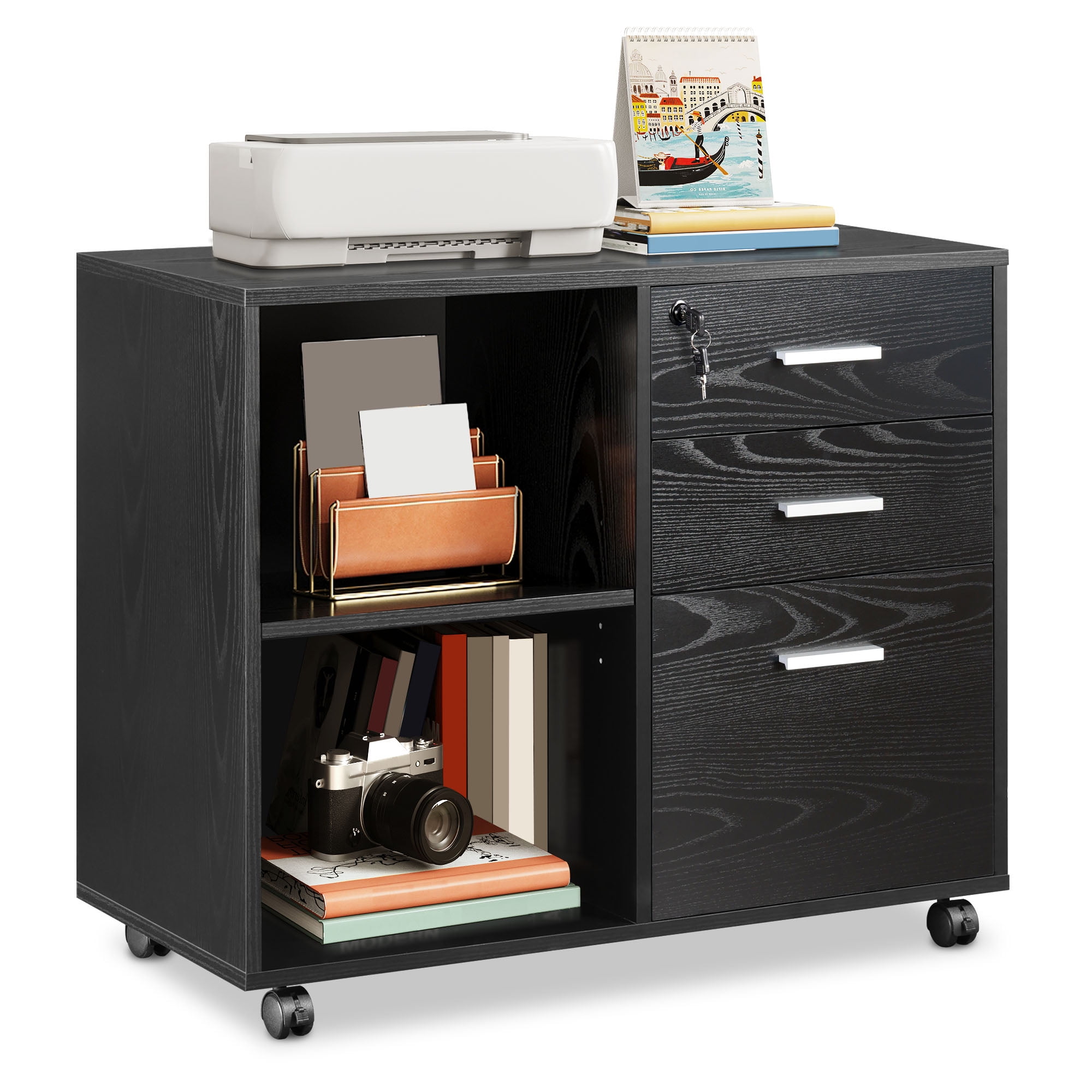 GALAXHERO 3-Drawer Locking File Cabinet, Mobile Lateral Filing Cabinet ...