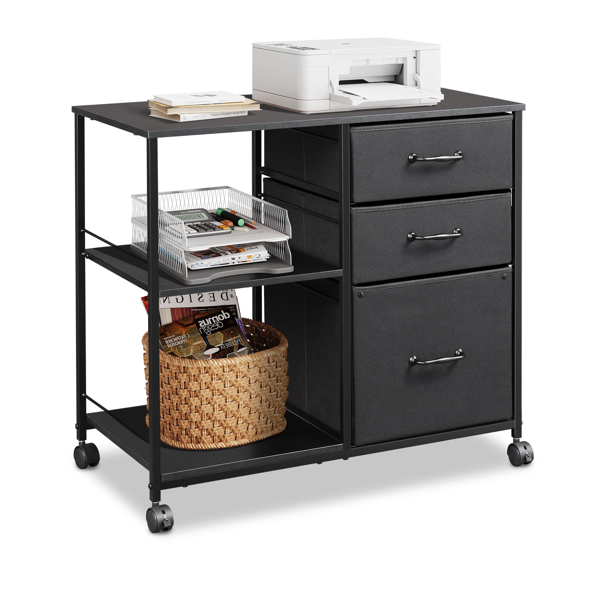 GALAXHERO 3-Drawer Mobile File Cabinet with Storage Shelf, Rolling ...