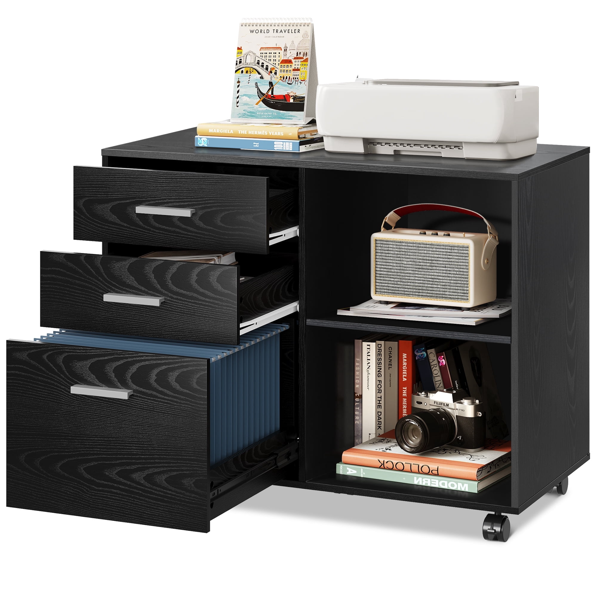 GALAXHERO 3-Drawer Wood File Cabinet, Mobile Lateral Filing Cabinet ...