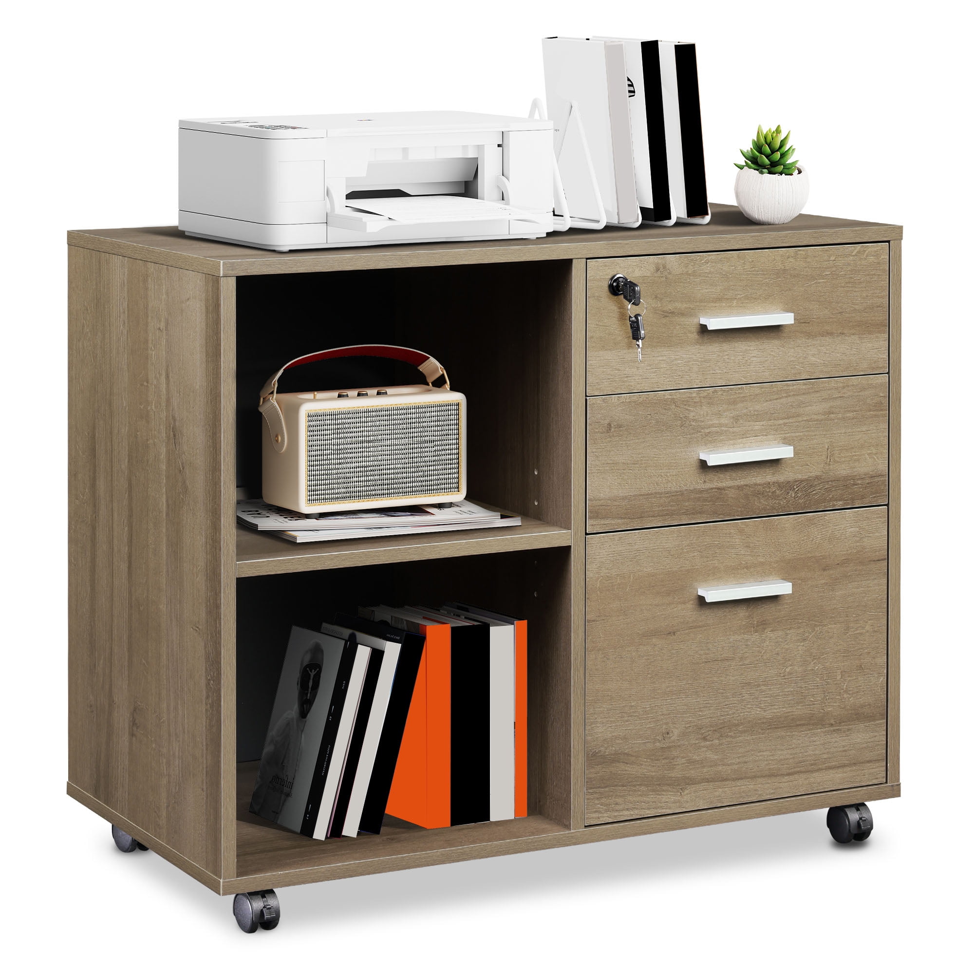 GALAXHERO 3-Drawer Wood Mobile File Cabinet, Lateral Filing Cabinet ...