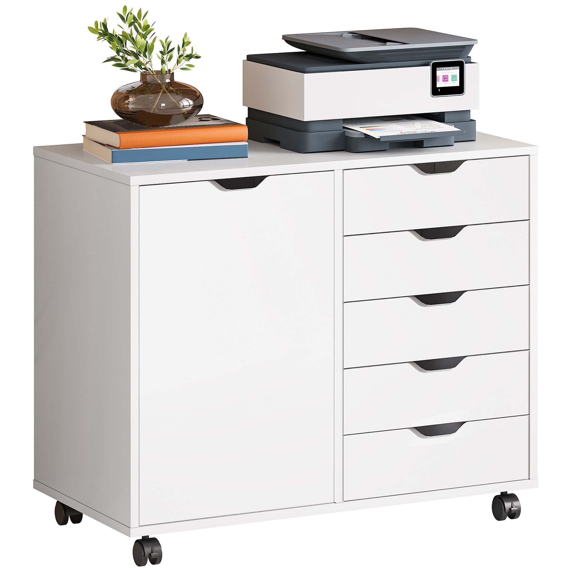 GALAXHERO 5-Drawers File Cabinet, Wood Chest with Door, Mobile Storage ...