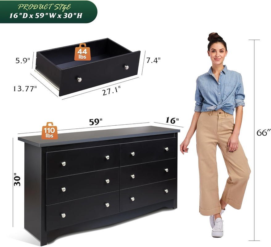 GALAXHERO Dresser 6-Drawer Large Storage Chest for Bedroom and Living ...