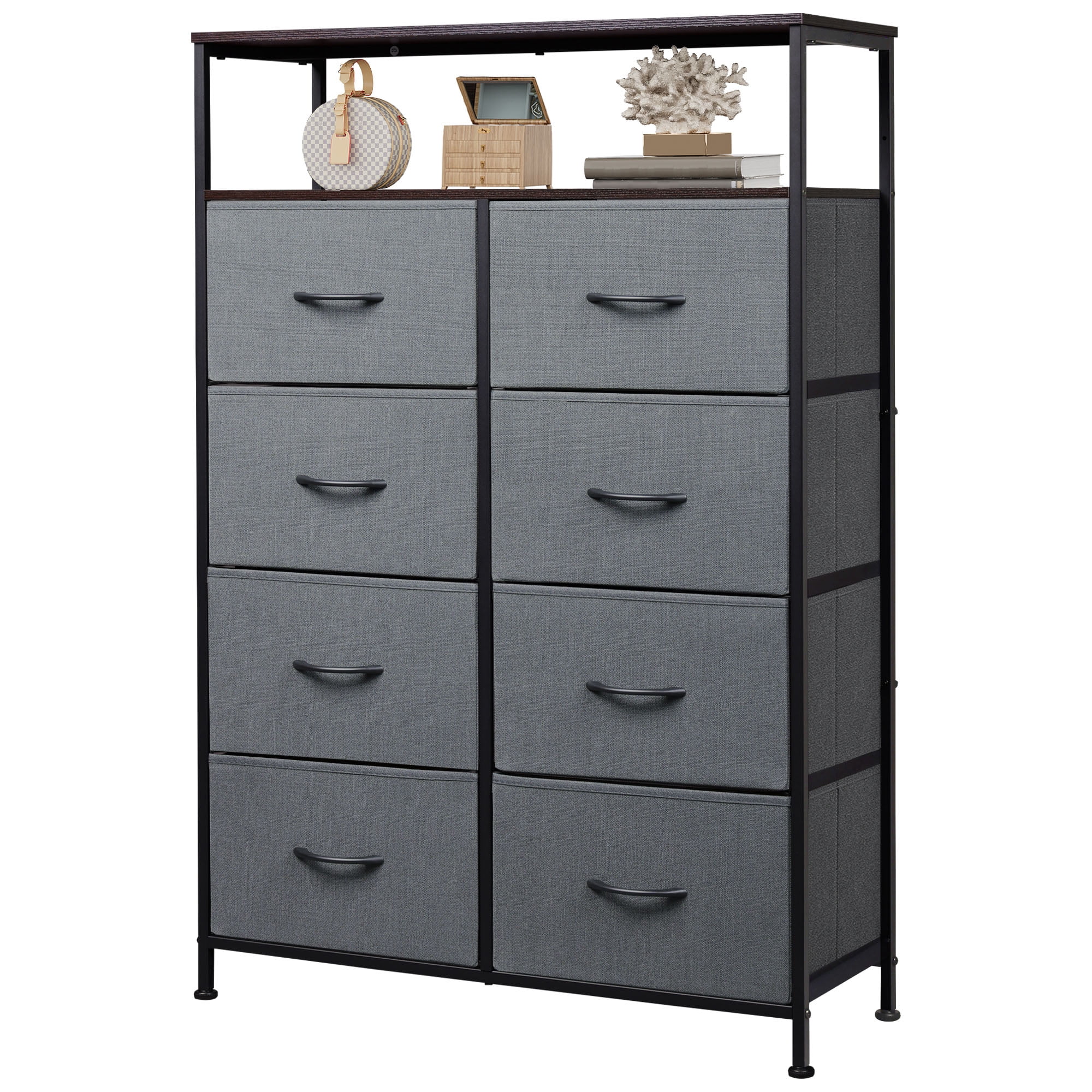 GALAXHERO Fabric Dresser 8 Drawers with Open Shelves, Tall Storage ...