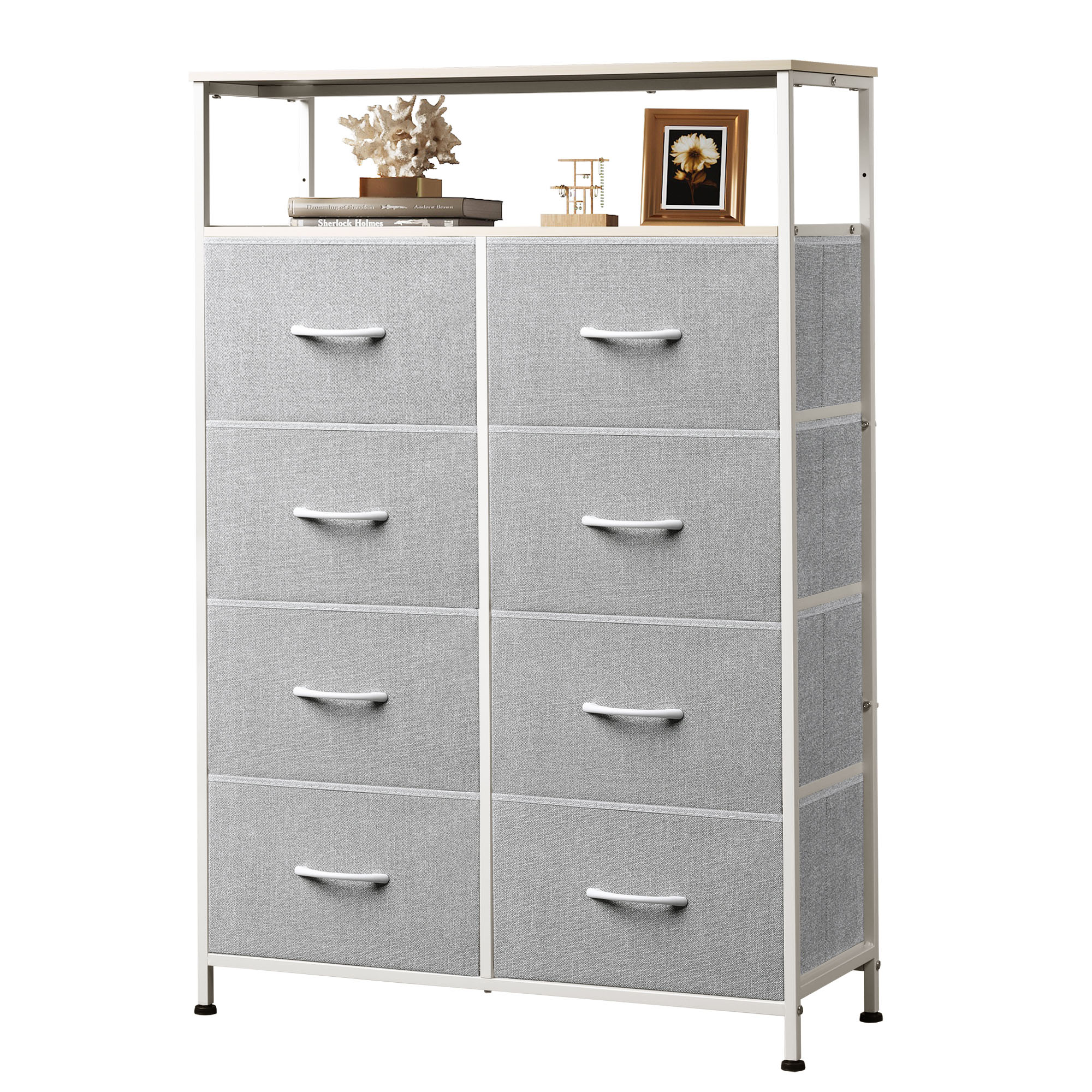 GALAXHERO Fabric Dresser 8 Drawers with Open Shelves, Tall Storage ...