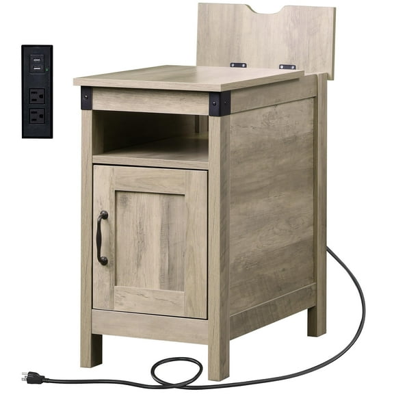 End Table with Charging Station, Narrow Side Table with USB Ports and ...