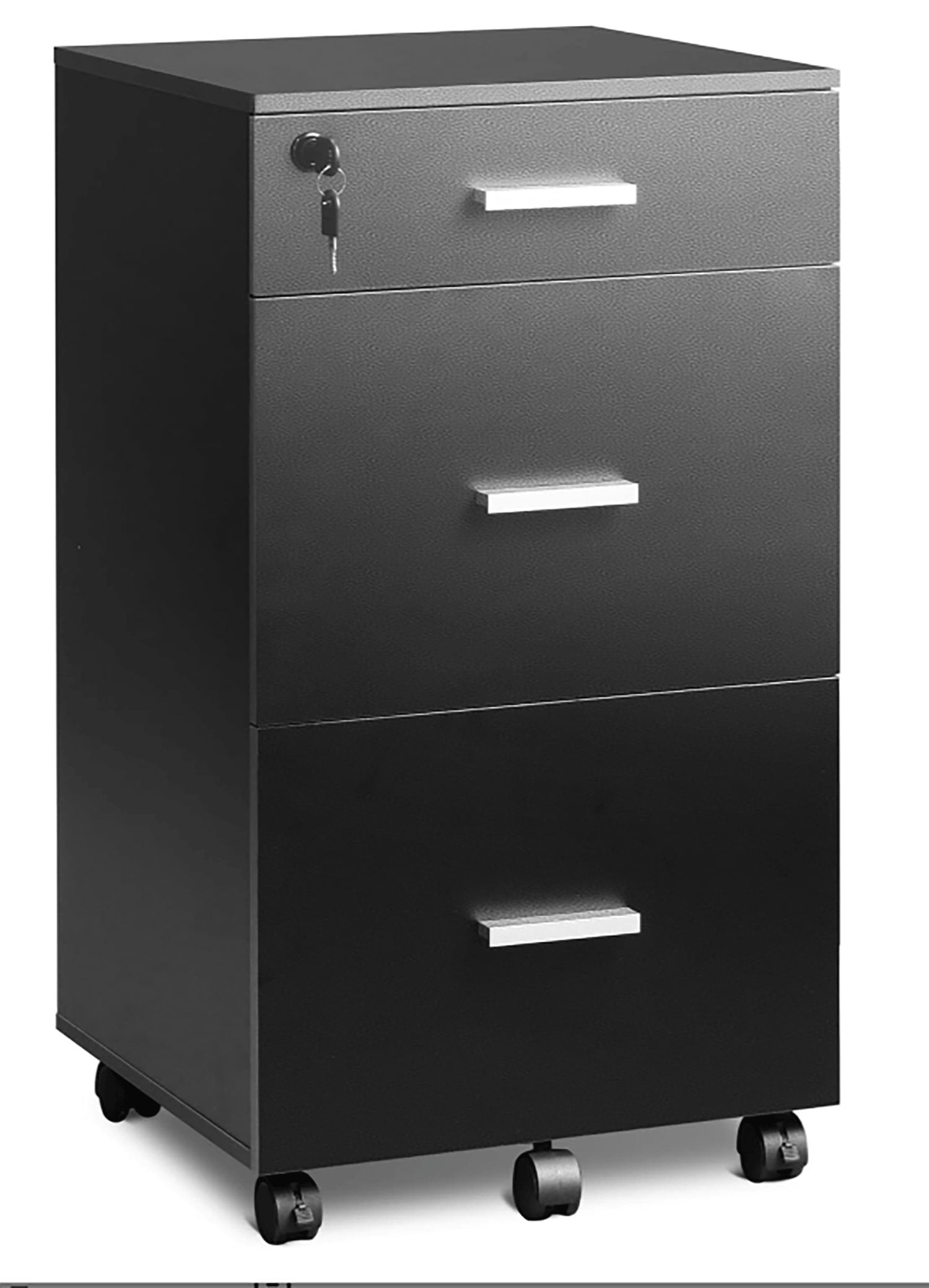 GALAXHERO File Cabinet 3-Drawer Rolling Wood Cabinet for Home Office with Lock, Fits Letter/A4 ...