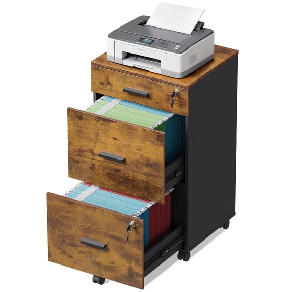 GALAXHERO Filing Cabinet with Lock and Key, 3 Drawer Rolling File ...