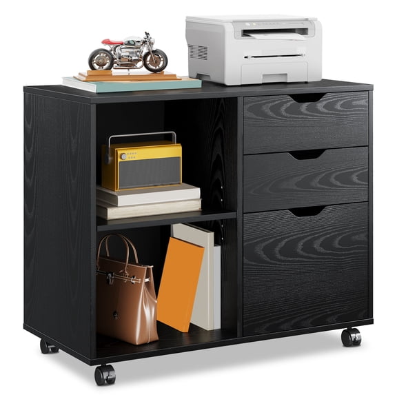 Natwind 5-Drawer Wood Printer Stand with Charging Socket, Mobile File ...