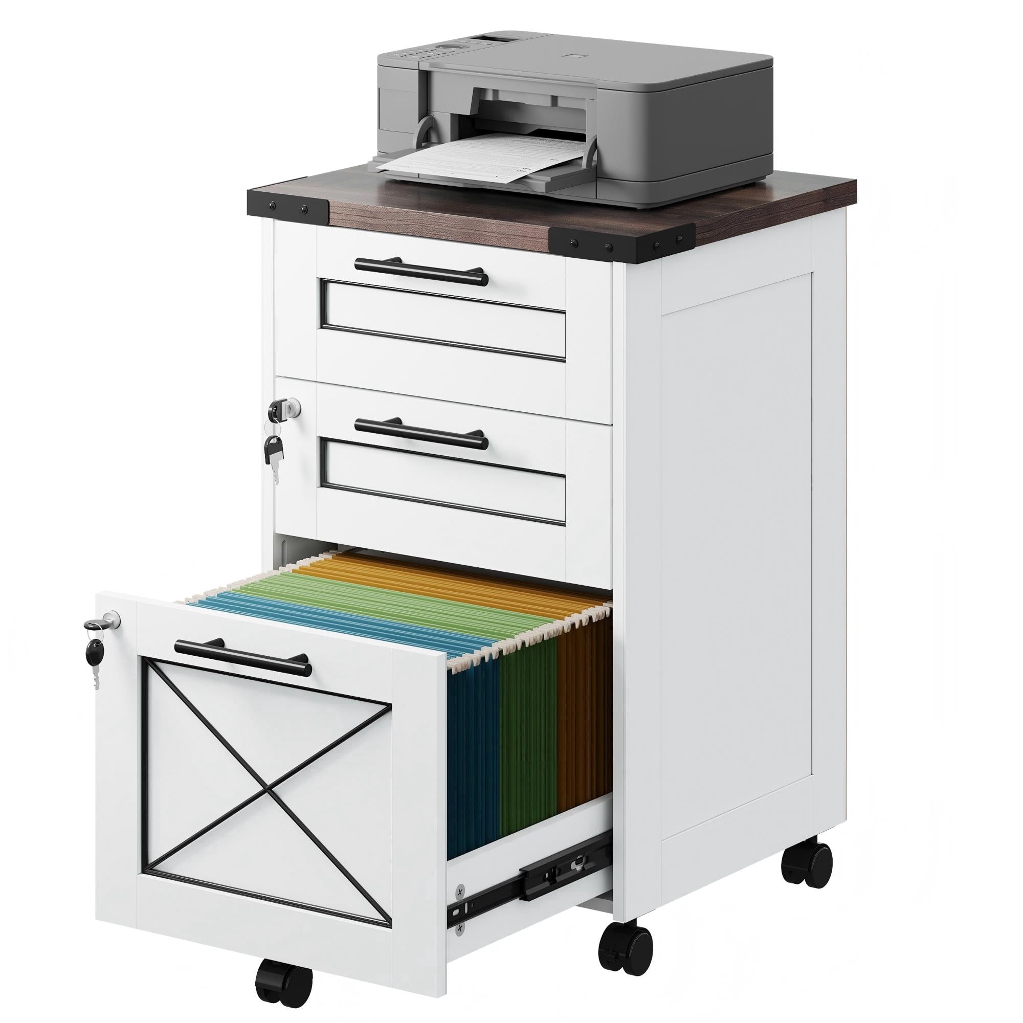 GALAXHERO File Cabinet 3 Drawers with Lock, Under Desk Filing Cabinets ...