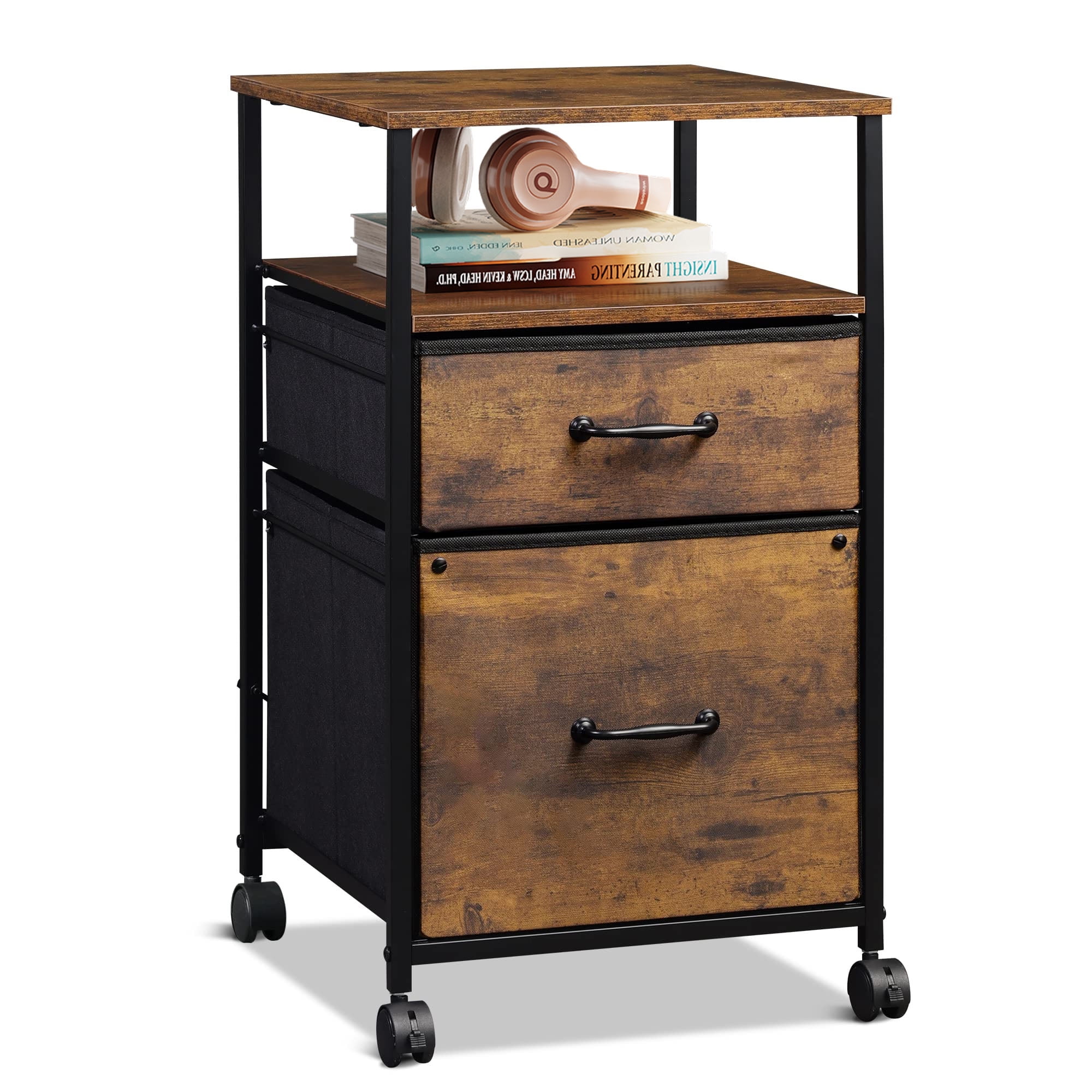 GALAXHERO Filing Cabinet 2 Drawer Mobile File Cabinet with Open Storage ...