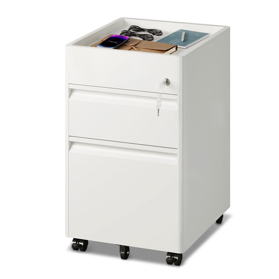 3-Drawer File Cabinet with Lock, Mobile Under Desk Filing Cabinet for ...