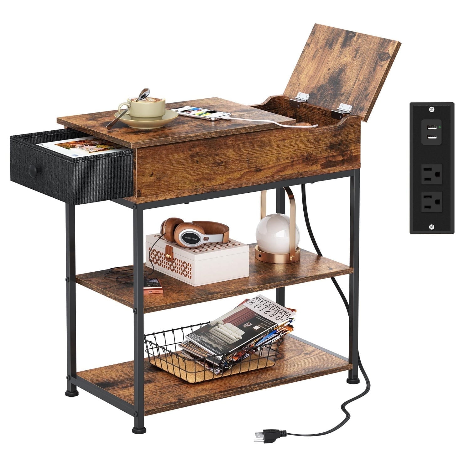 GALAXHERO Narrow End Table with Charging Station Side Table for Living ...