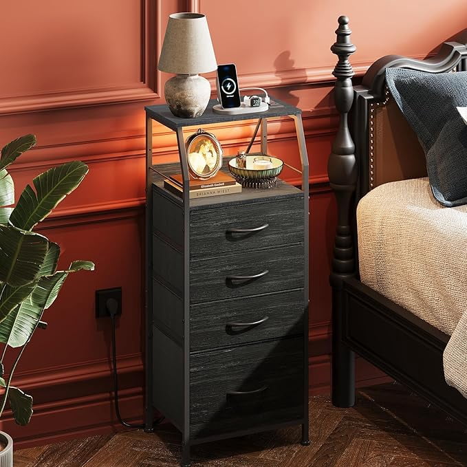 GALAXHERO Night Stand Set of 2 with Charging Station, Nightstand with ...