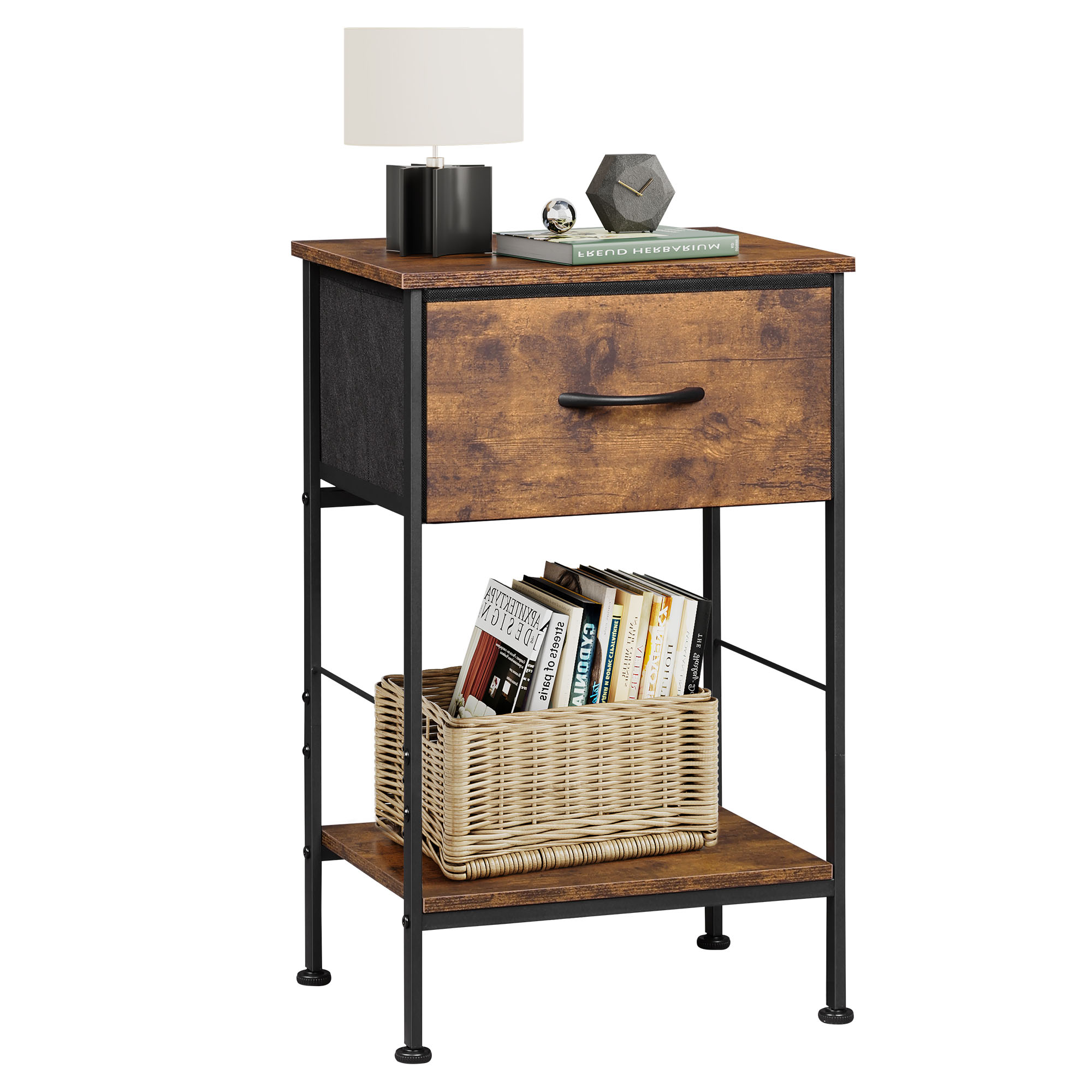 GALAXHERO Nightstand 1 Fabric Drawer with Open Wood Shelf, End Table ...