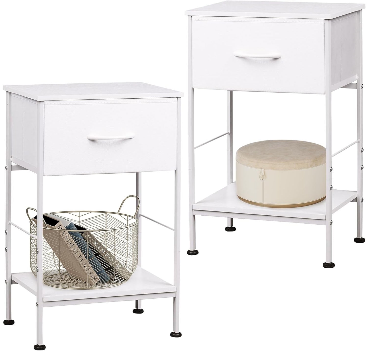 GALAXHERO Nightstand Set of 2, Fabric Drawer End Tables with Open Wood ...