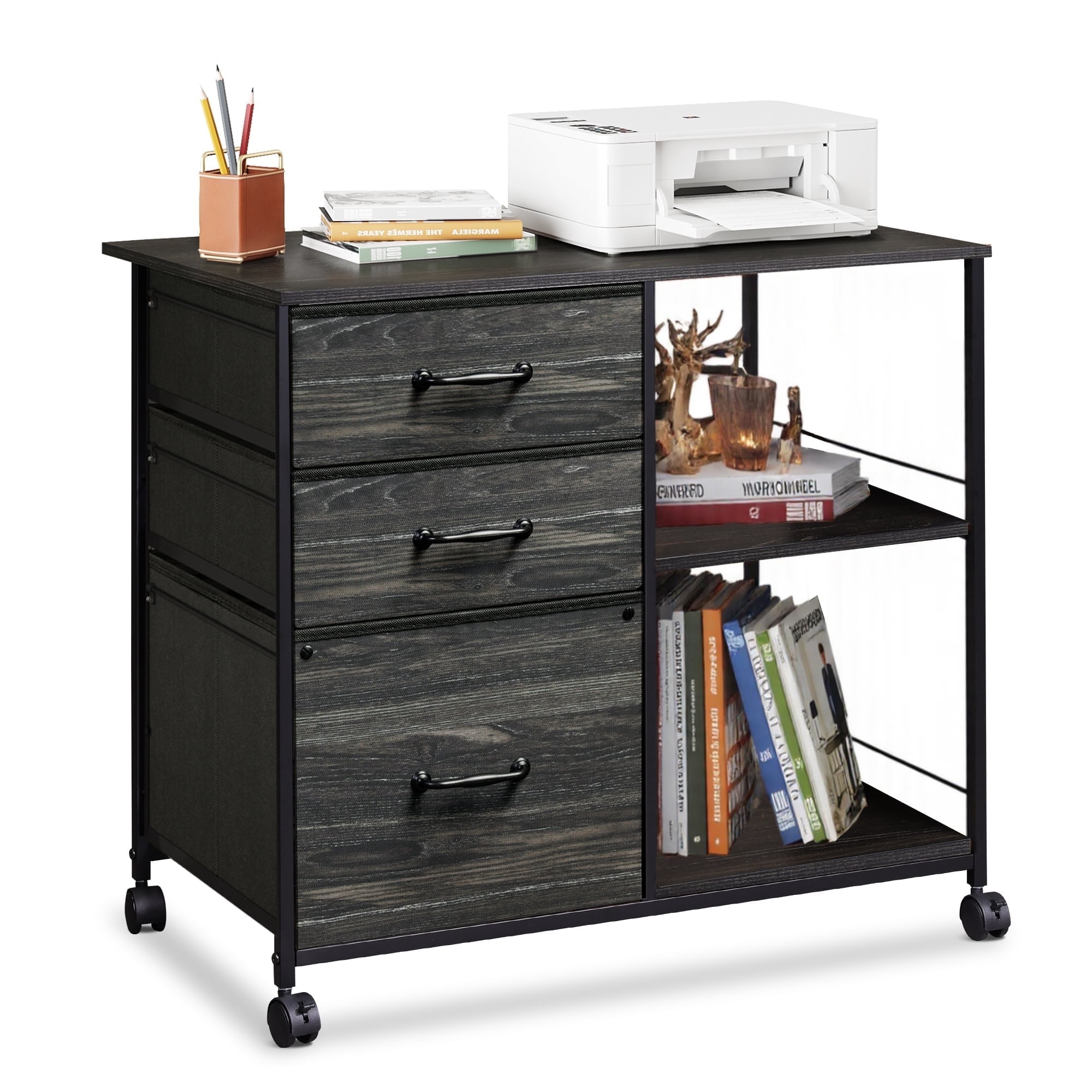 GALAXHERO Rolling File Cabinet with 3 Drawers and Shelf Charcoal Black ...