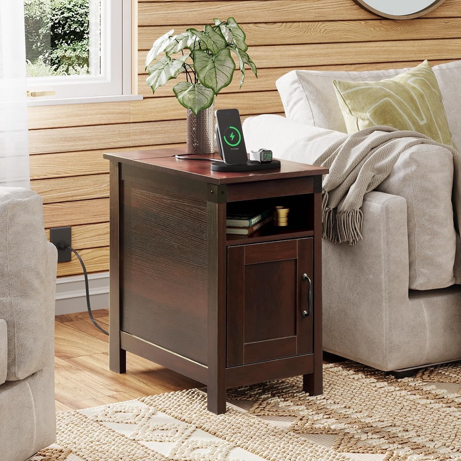 GALAXHERO Set of 2 Narrow End Tables with Charging Station, Side Tables ...