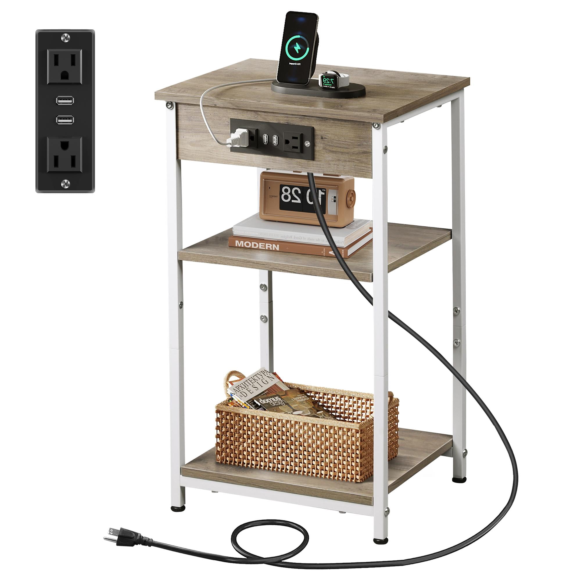 GALAXHERO Side Table with Charging Station and USB Ports, Small End ...