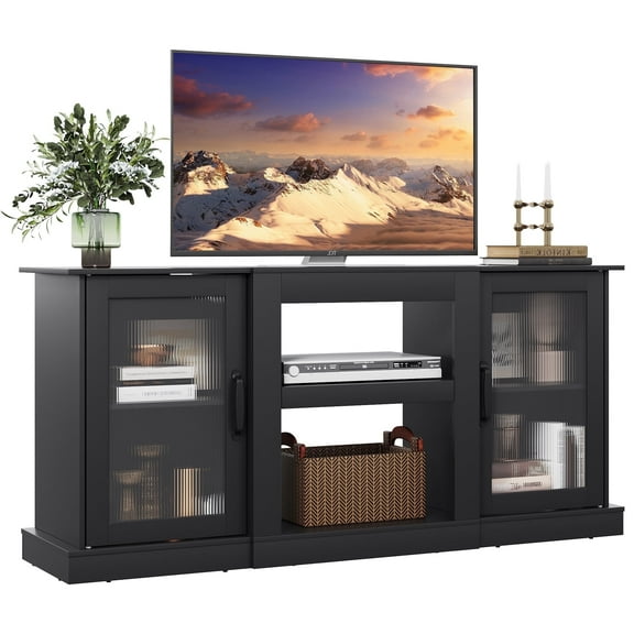 TV Stand with LED Light and Power Outlets, Entertainment Center with ...