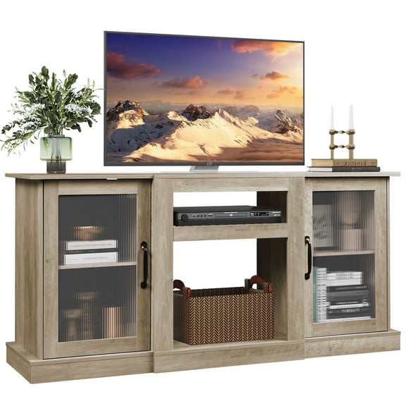 TV Stand with LED Light and Power Outlets, Entertainment Center with ...