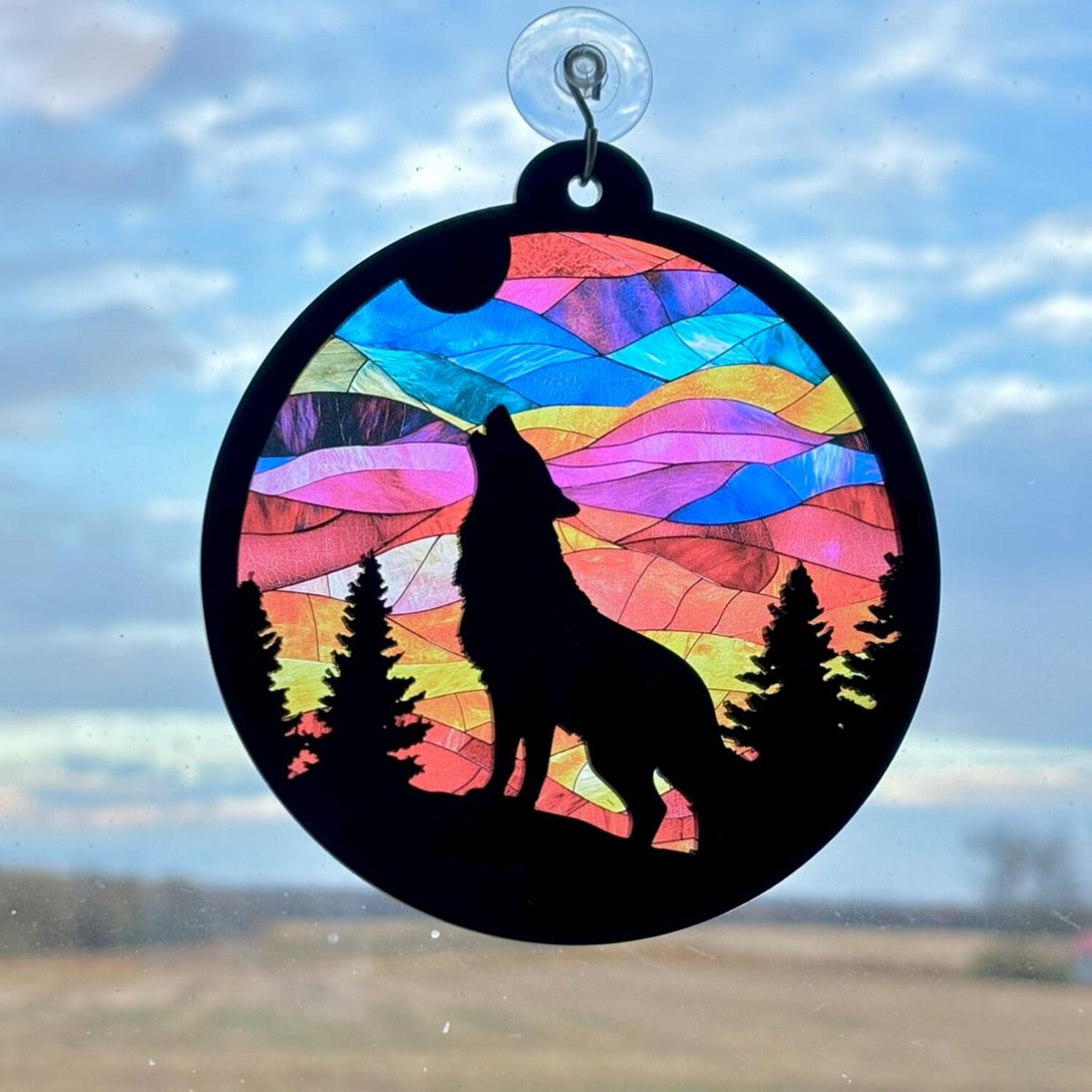 GALAXIMEX 6 INCHES Howling Wolf Sun Catcher Cut File | Wolf Sun Catcher ...