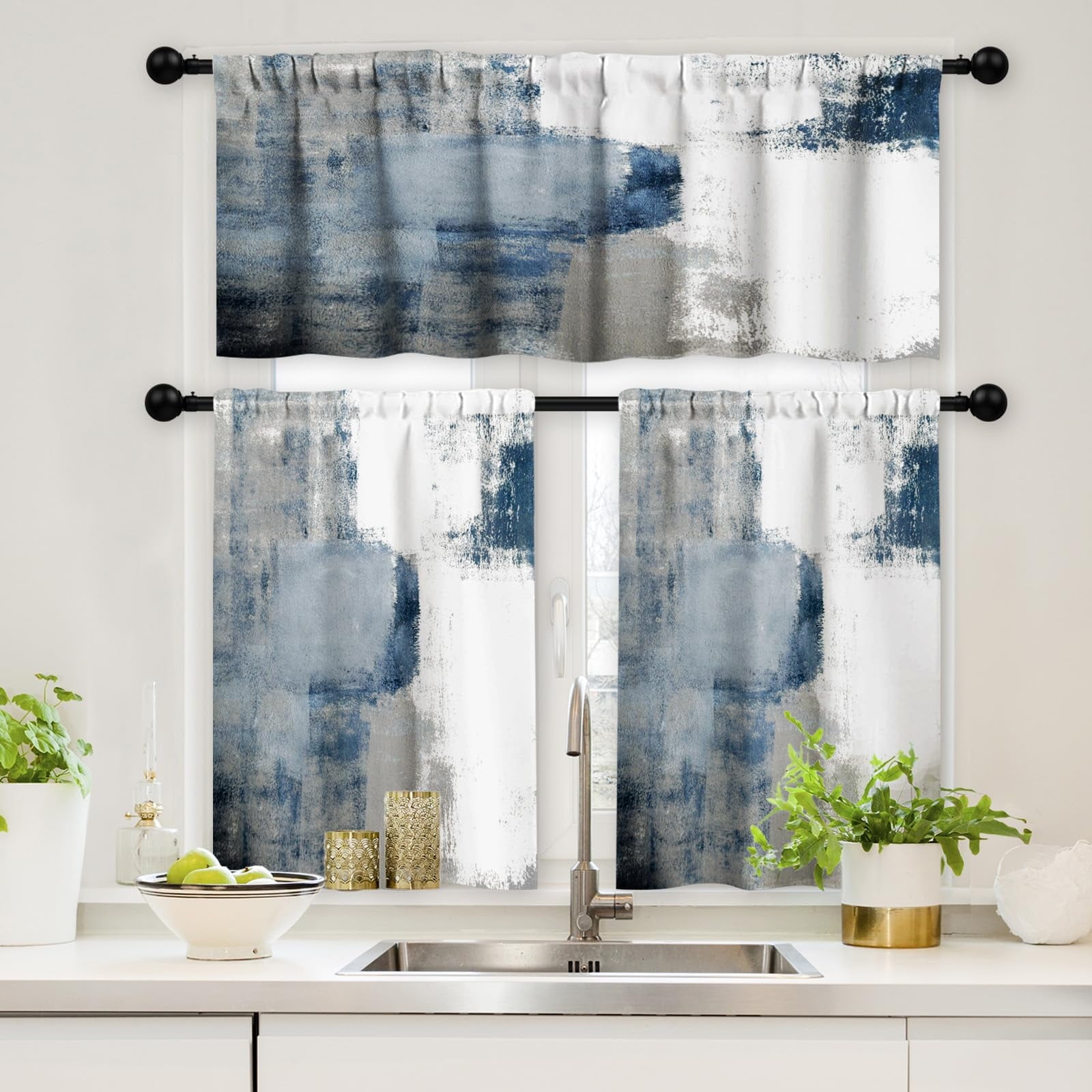 GALMAXS7 3 Piece Kitchen Curtain Set Abstract Windows Curtain Valances ...