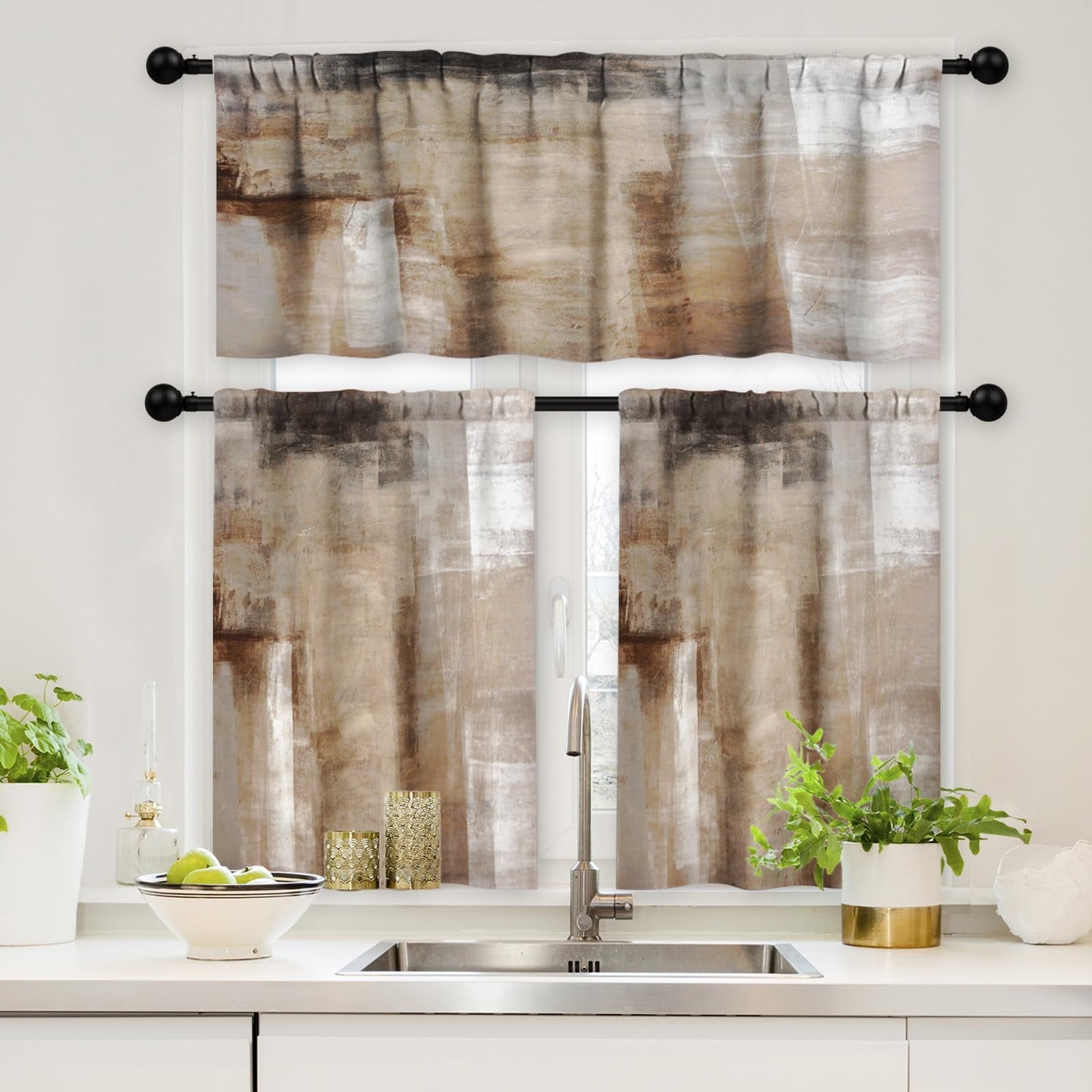 GALMAXS7 3 Piece Modern Abstract Art Kitchen Curtains Set for Home ...