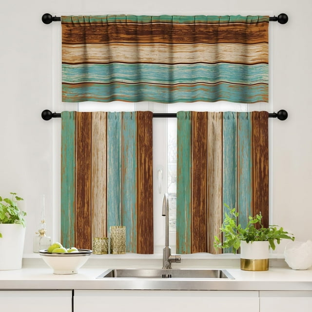 GALMAXS7 Rustic Country Farmhouse 3 Piece Kitchen Curtain Set, Vintage ...