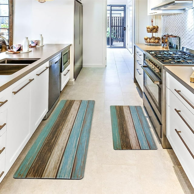 GALMAXS7 Anti Fatigue Kitchen Rugs Set, Teal PVC Farmhouse Decor ...