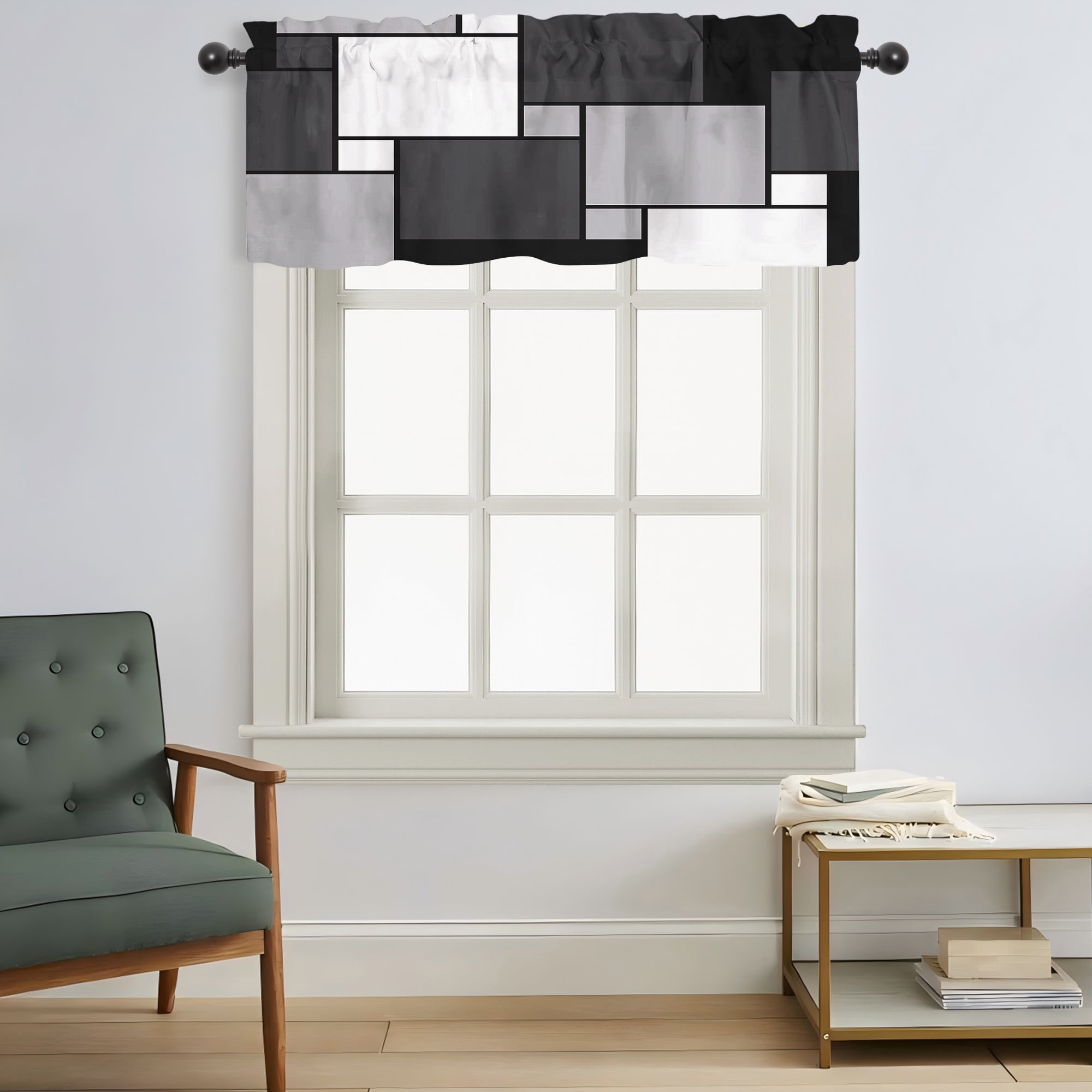 GALMAXS7 Black Grey Modern Abstract 52" W Window Valances (Set of 2 ...