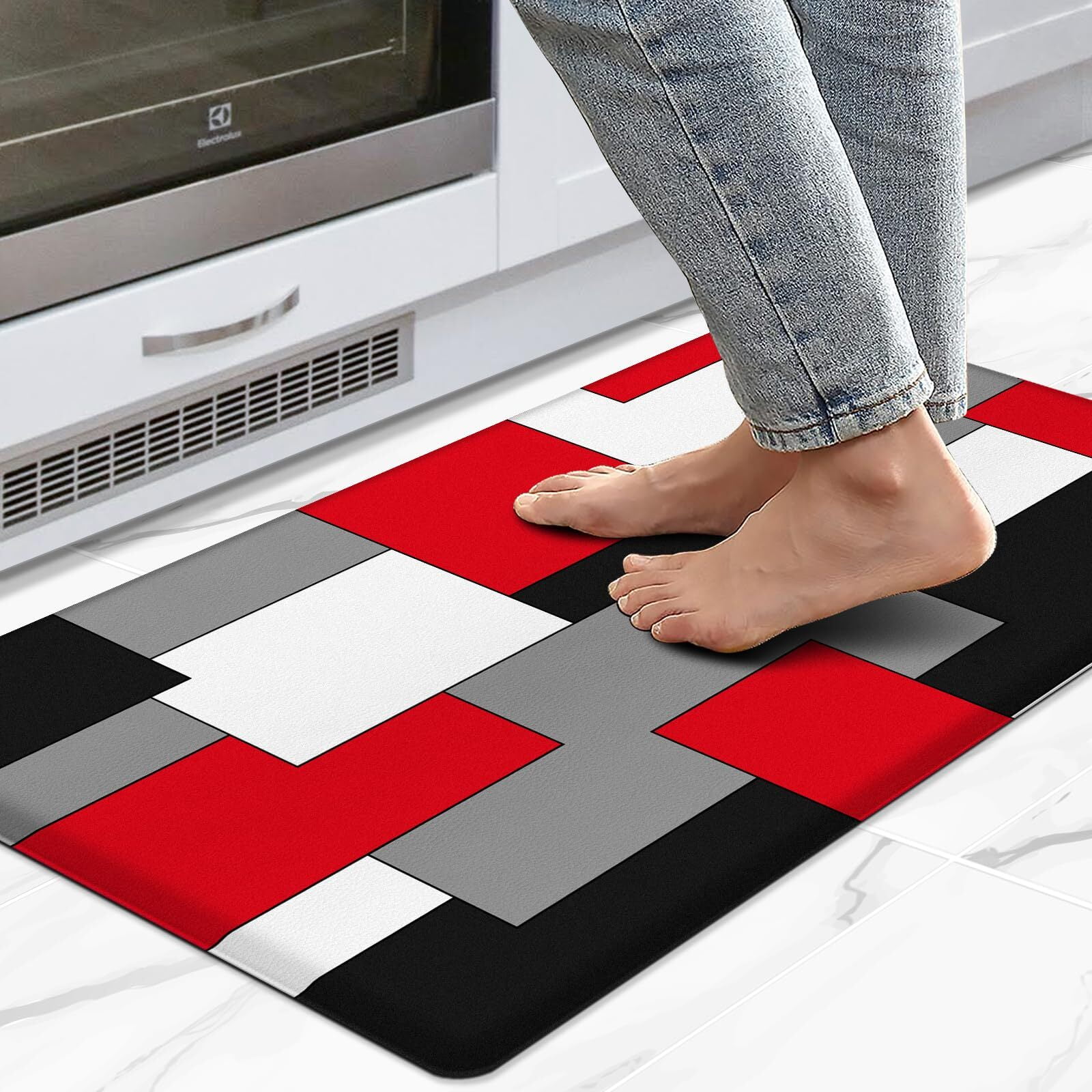 GALMAXS7 Colorful Geometric Kitchen Rug PVC Waterproof Anti-Fatigue ...