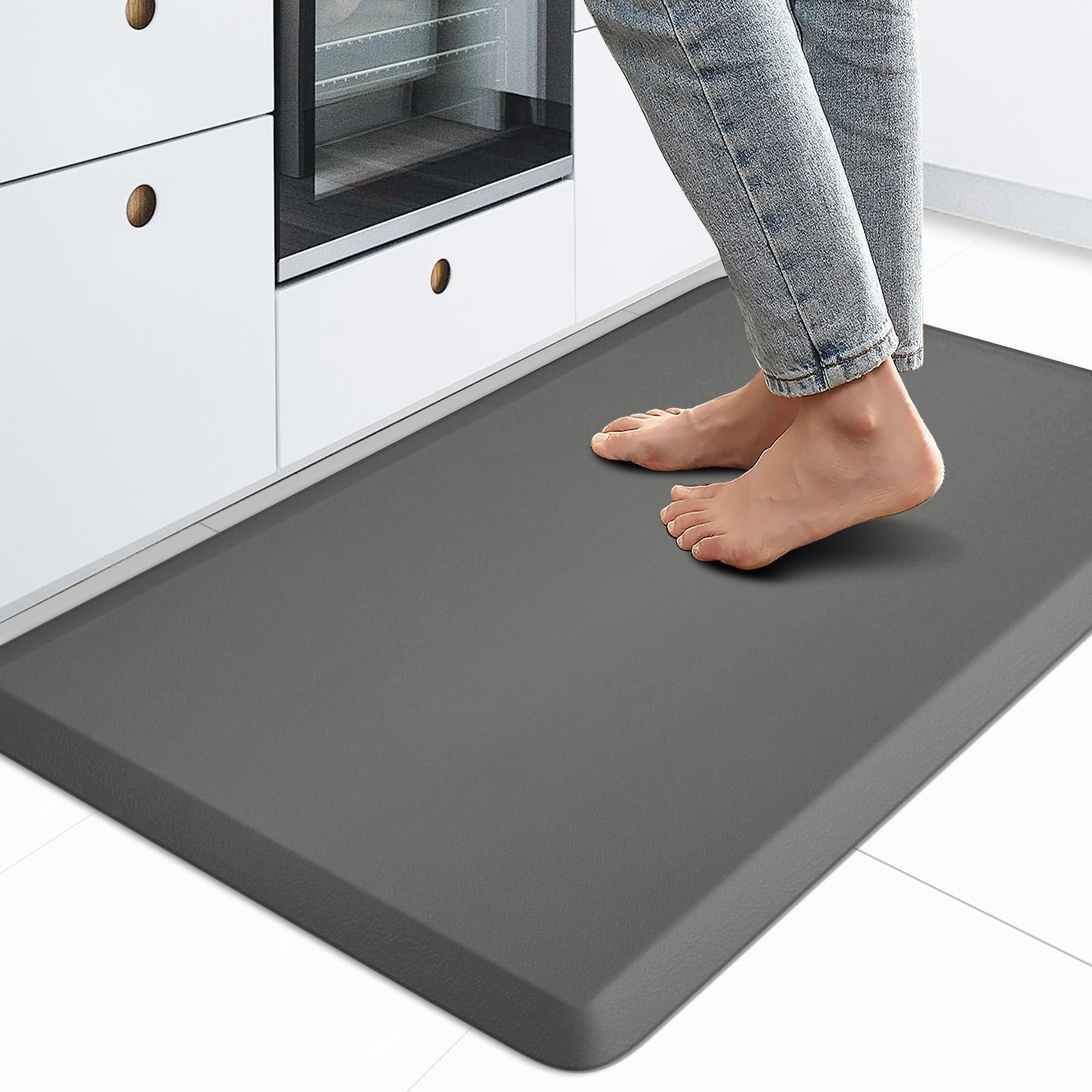 GALMAXS7 Comfort Farmhouse Gray Kitchen Rugs, Anti Fatigue Floor Mats ...