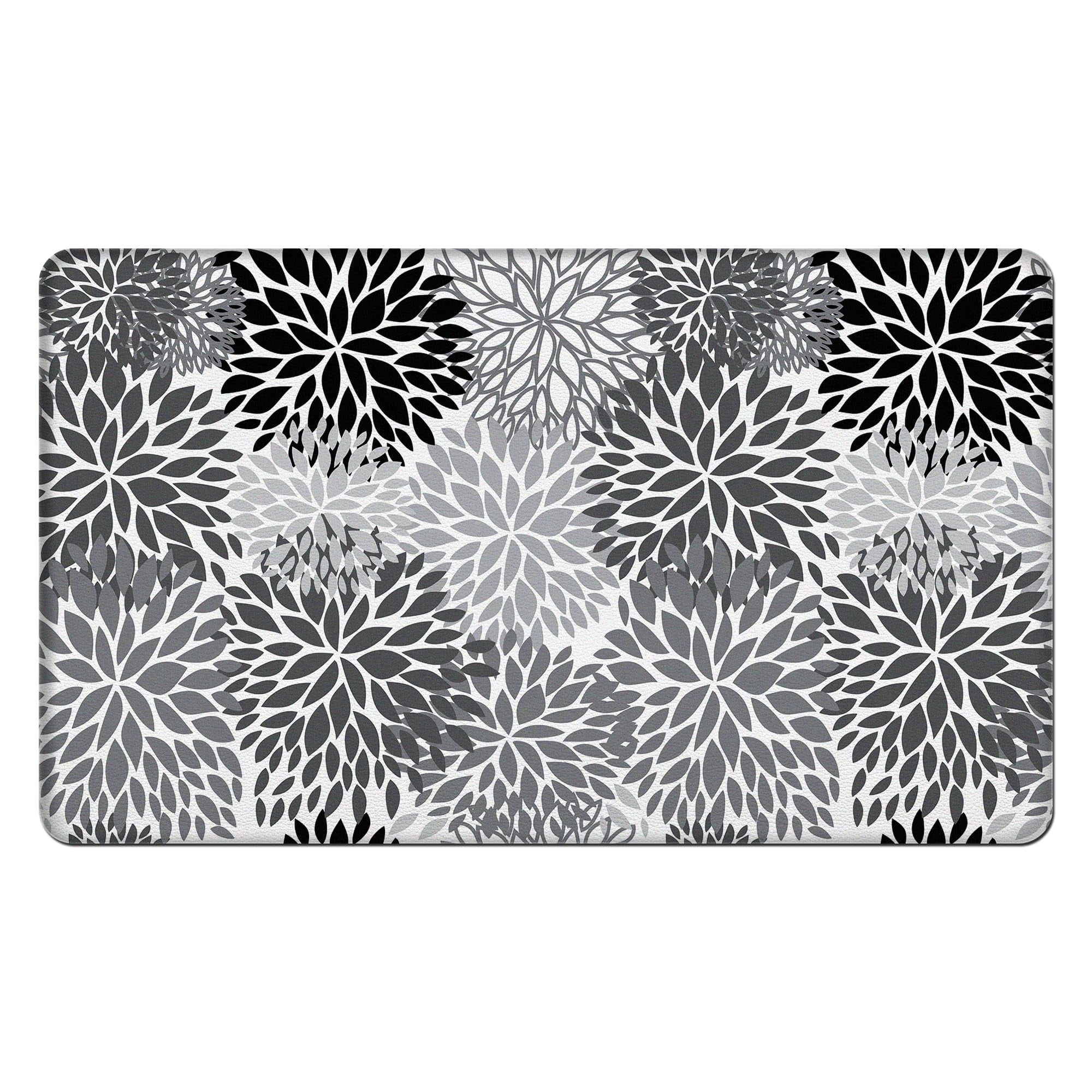 GALMAXS7 Kitchen Mats Black Gray Anti Fatigue Mats Floral Kitchen Rugs ...