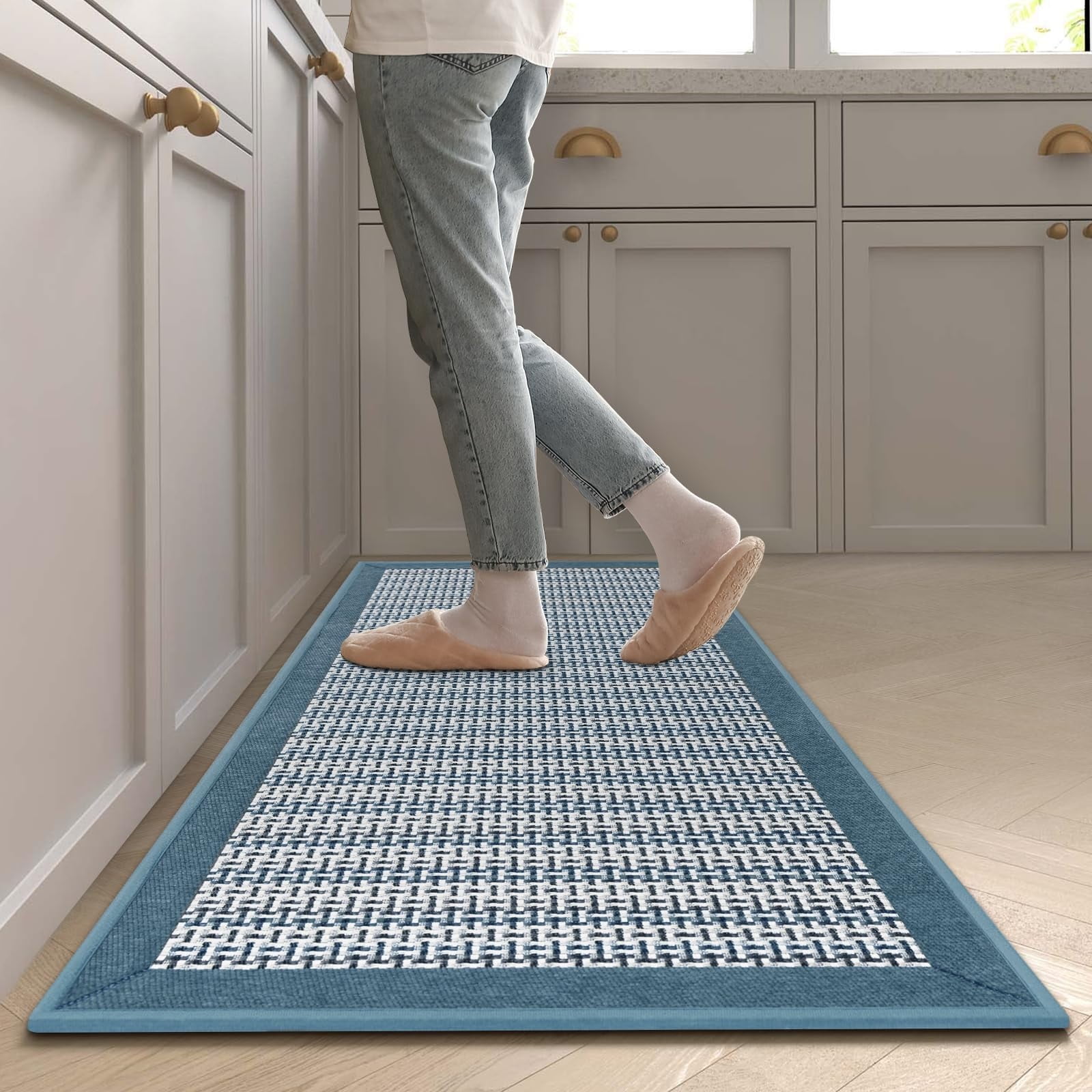 GALMAXS7 Kitchen Rug Absorbent Rubber backed Kitchen Mat Blue Woven ...
