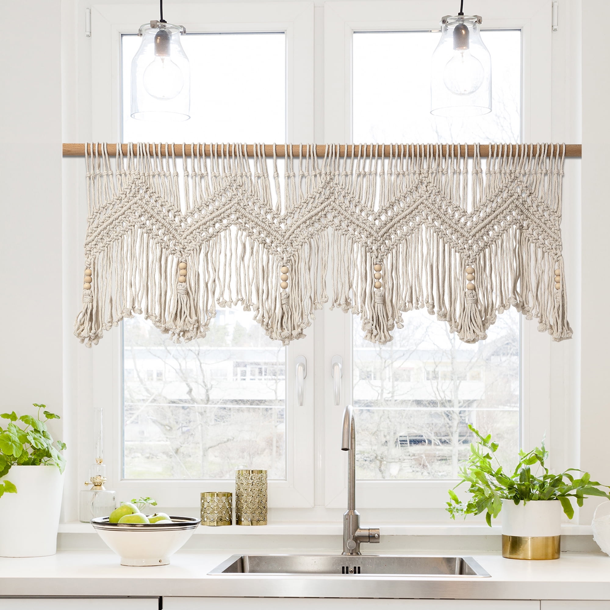 GALMAXS7 Macrame Curtain Valance Wall Hanging, Boho Window Treatments ...