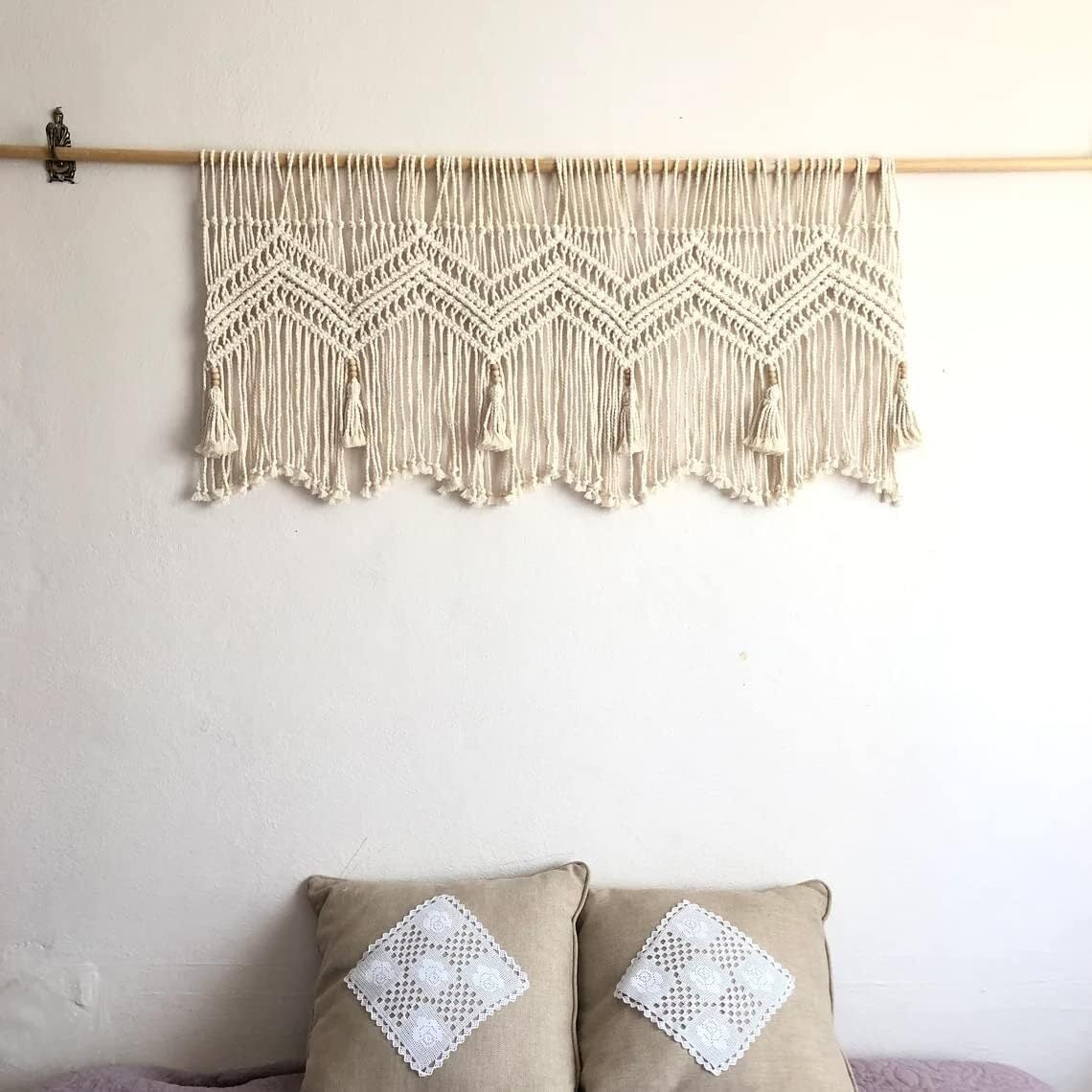 GALMAXS7 Macrame Curtain Valance Wall Hanging, Boho Window Treatments ...
