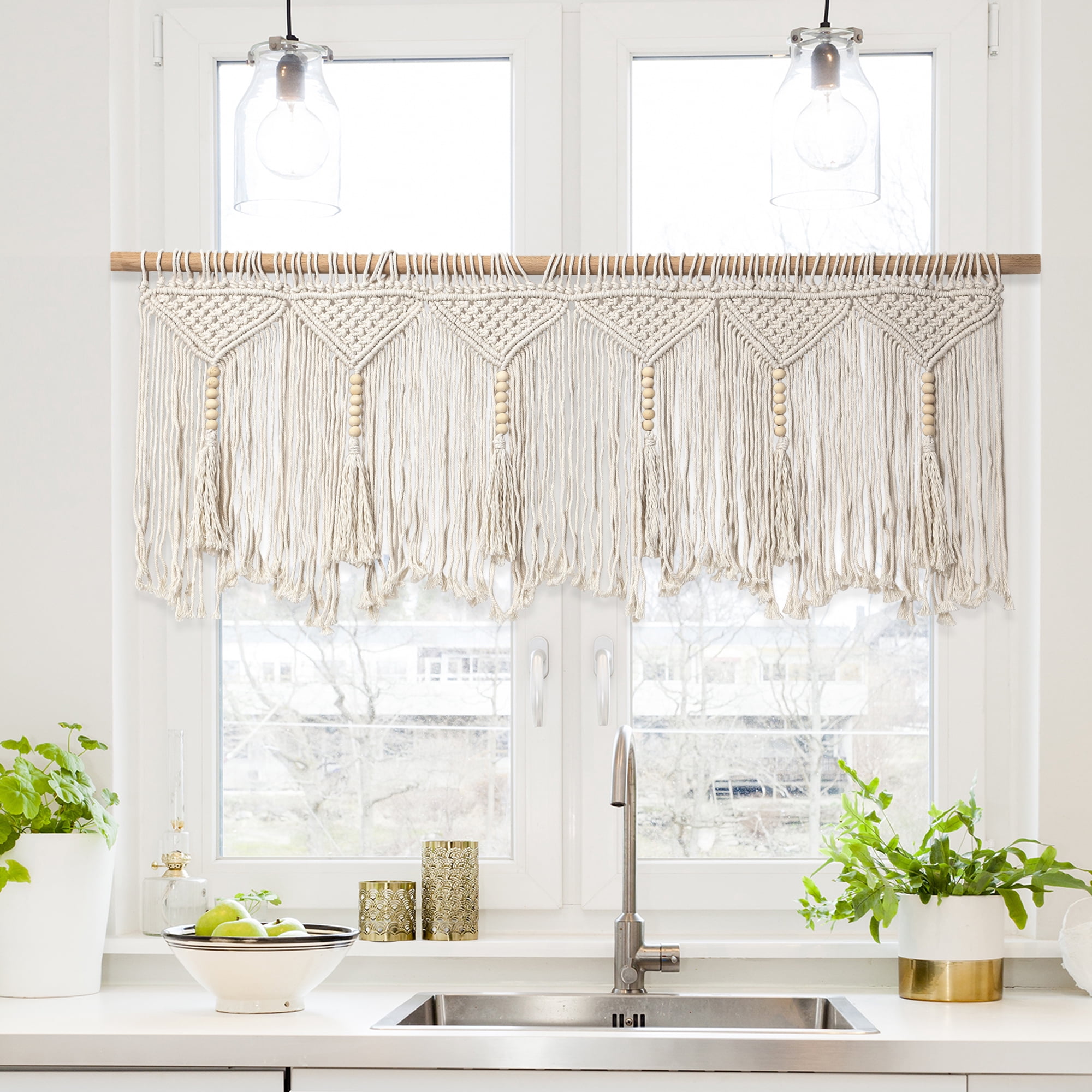 GALMAXS7 Macrame Curtains Valance Wall Hanging, Boho Window Treatments ...