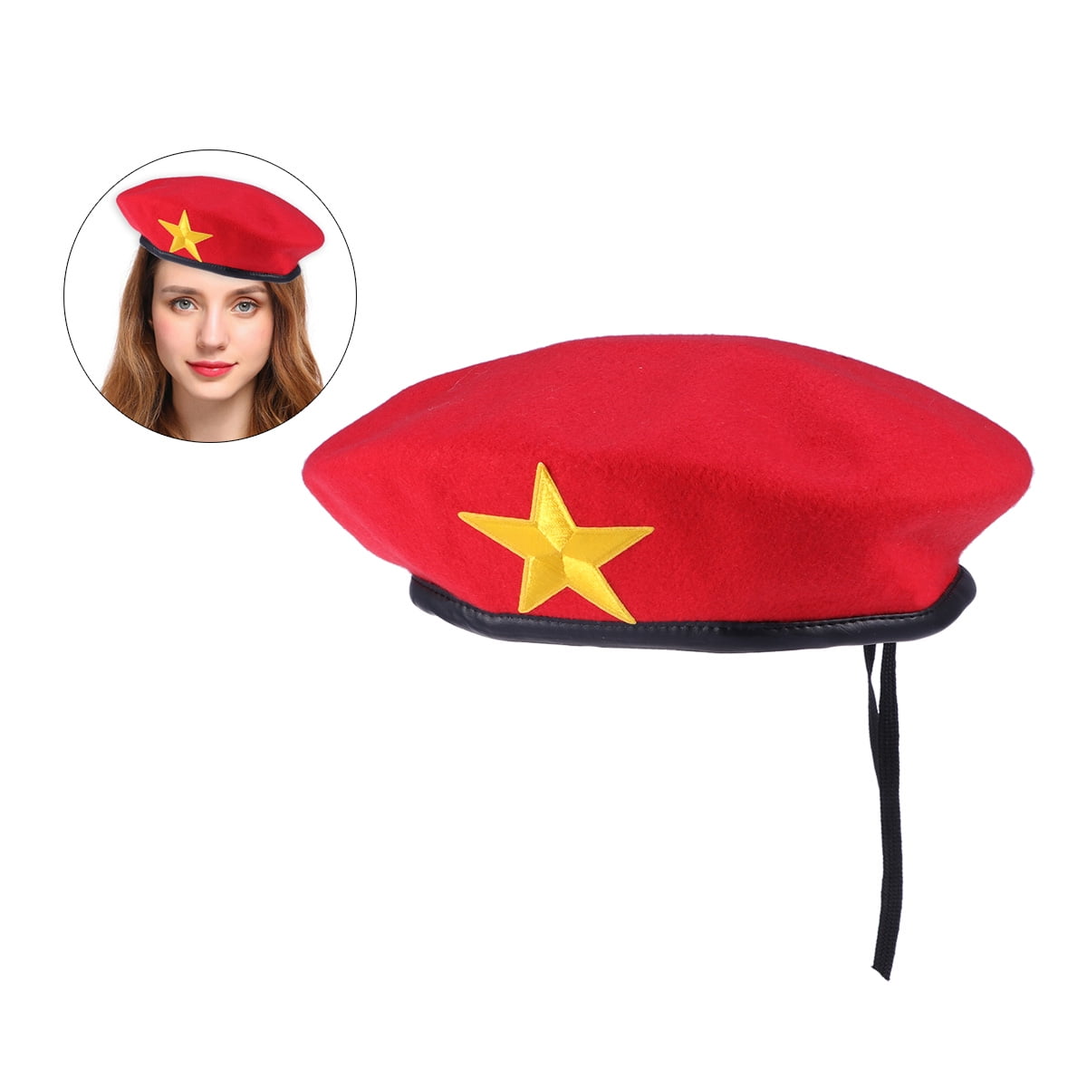 GALUBUBU 1Pack Beret Hat For Women Red Woolen Adjustable Cord Stage ...