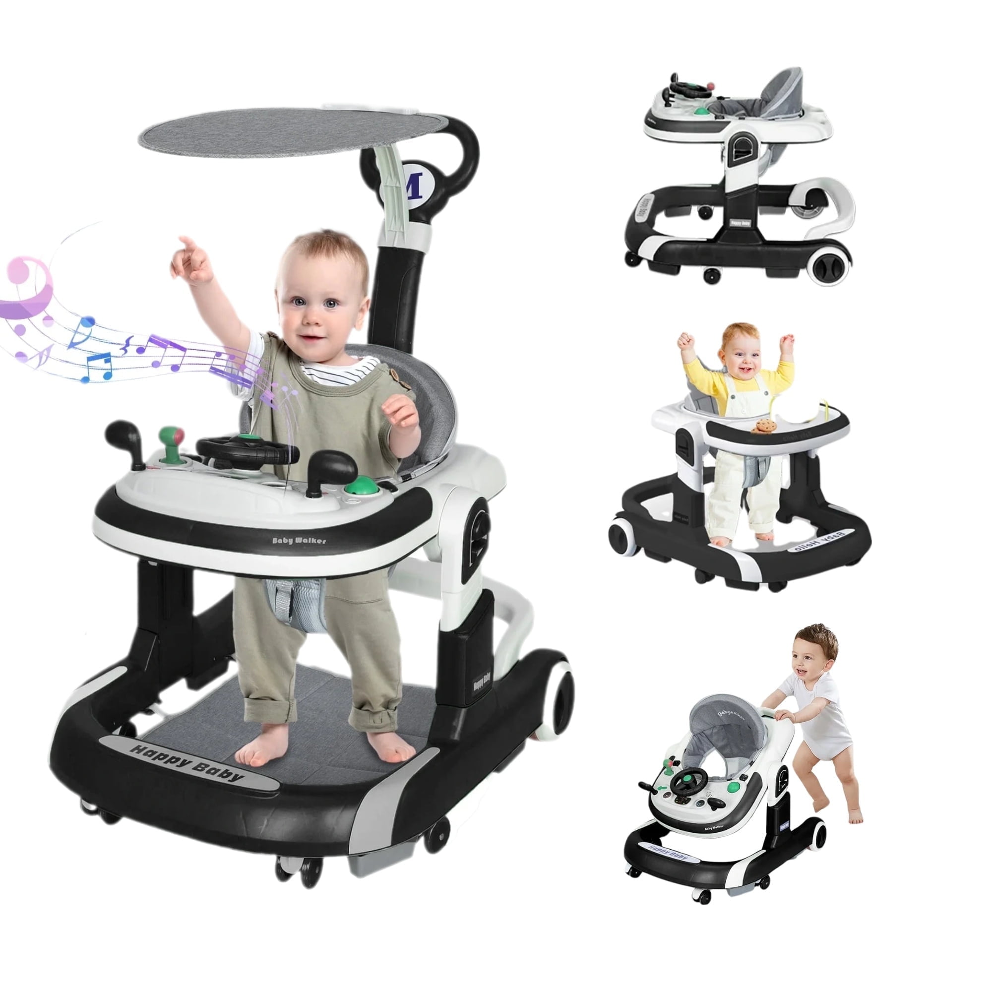 GAMBE 4-in-1 Musical Infant Baby Walker with Wheels functional, Height ...