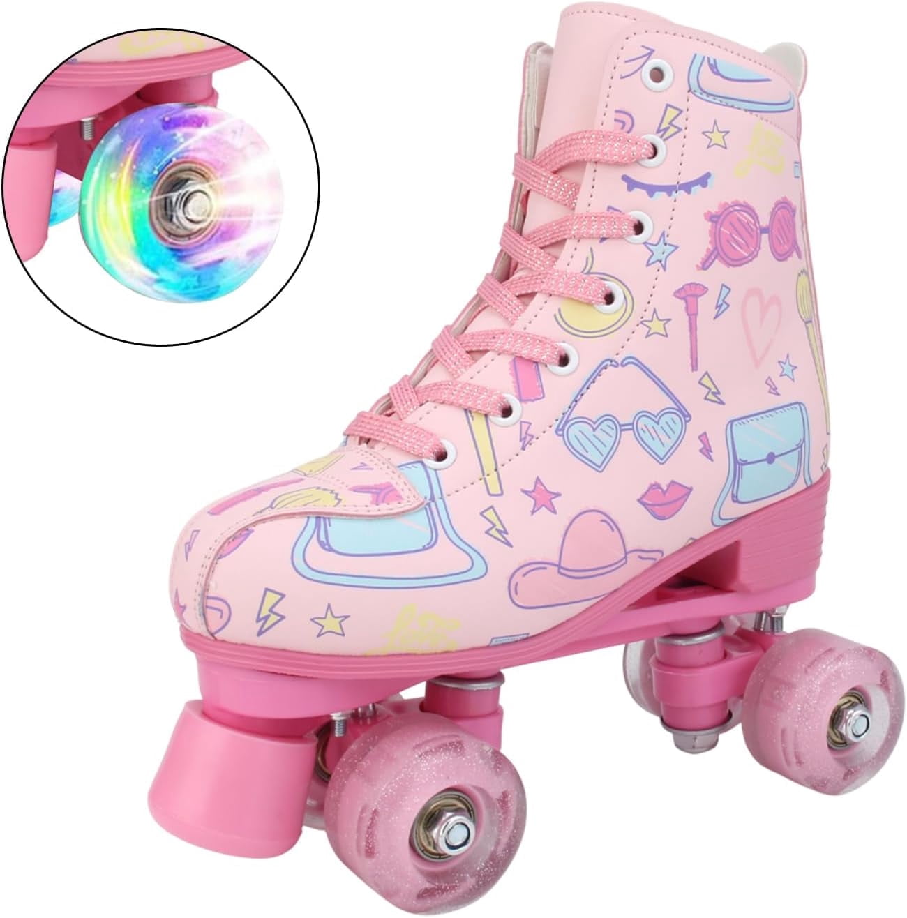 GAMBE Roller Skates for Girls,High-top PU Leather Rollerskates,Light up ...