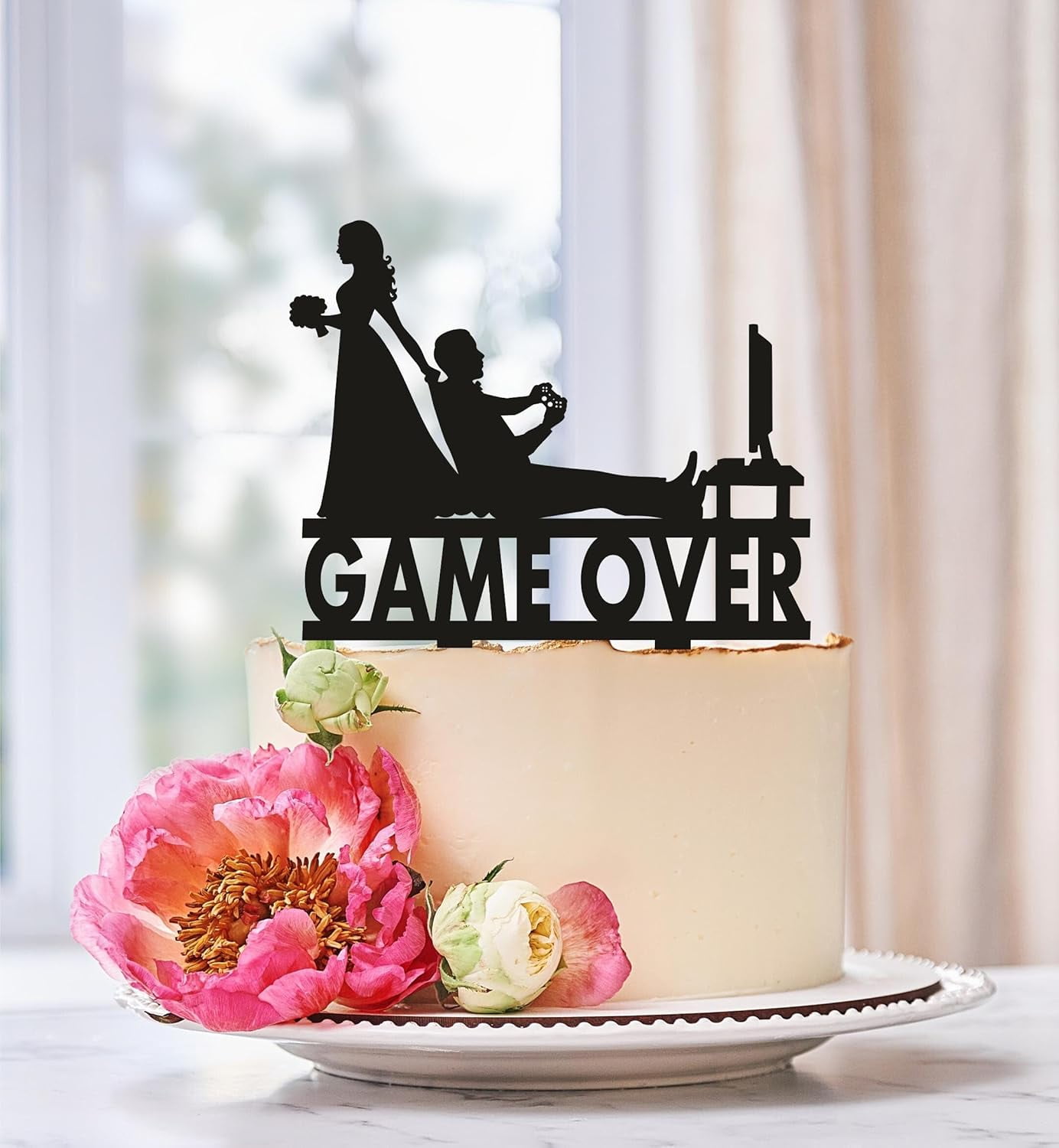 GAME OVER Cake Topper, Video Gamer-Themed Wedding, Bride Dragging Groom ...
