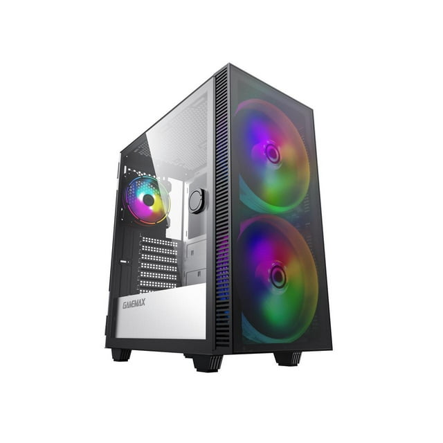 GAMEMAX Aero Black Steel / Tempered Glass ATX Mid Tower Gaming Computer ...