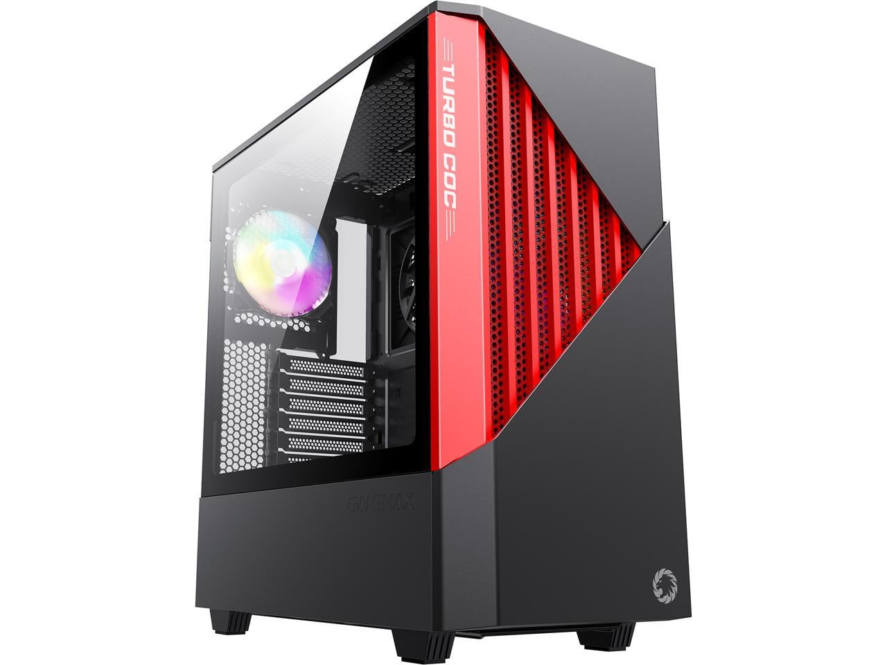 GameMax ATX Mid Tower Computer Case, Black Red Steel, Tempered Glass ...