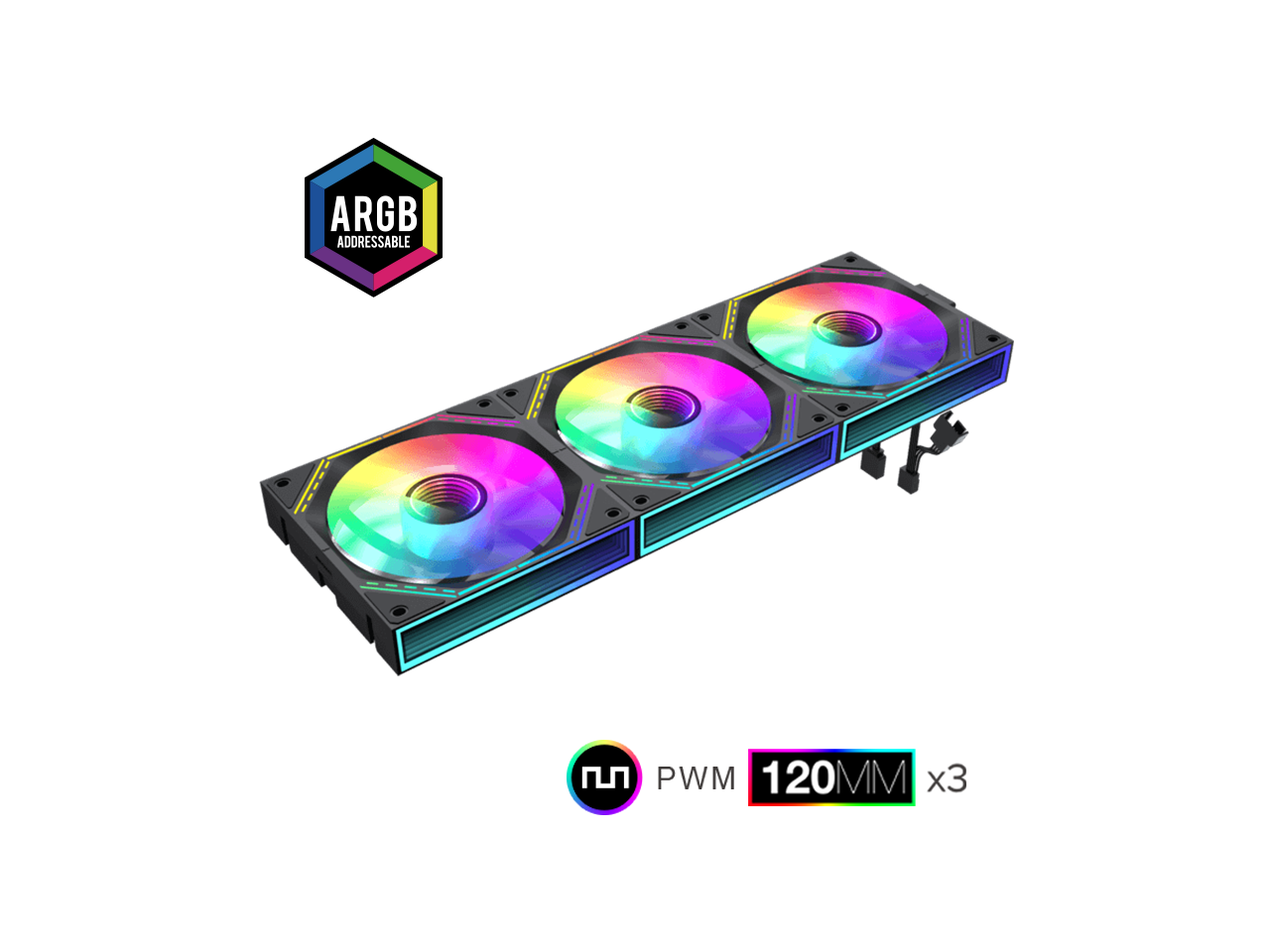 GAMEMAX FN12A-S3I, 120mm Black frame ARGB Fan x3,120mm Computer case ...